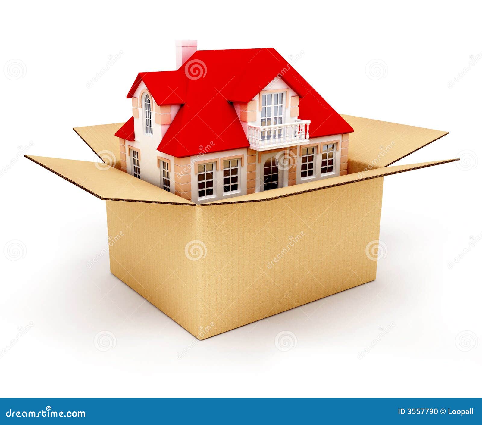 Nieuw huis in doos stock illustratie. Illustration of huis - 3557790