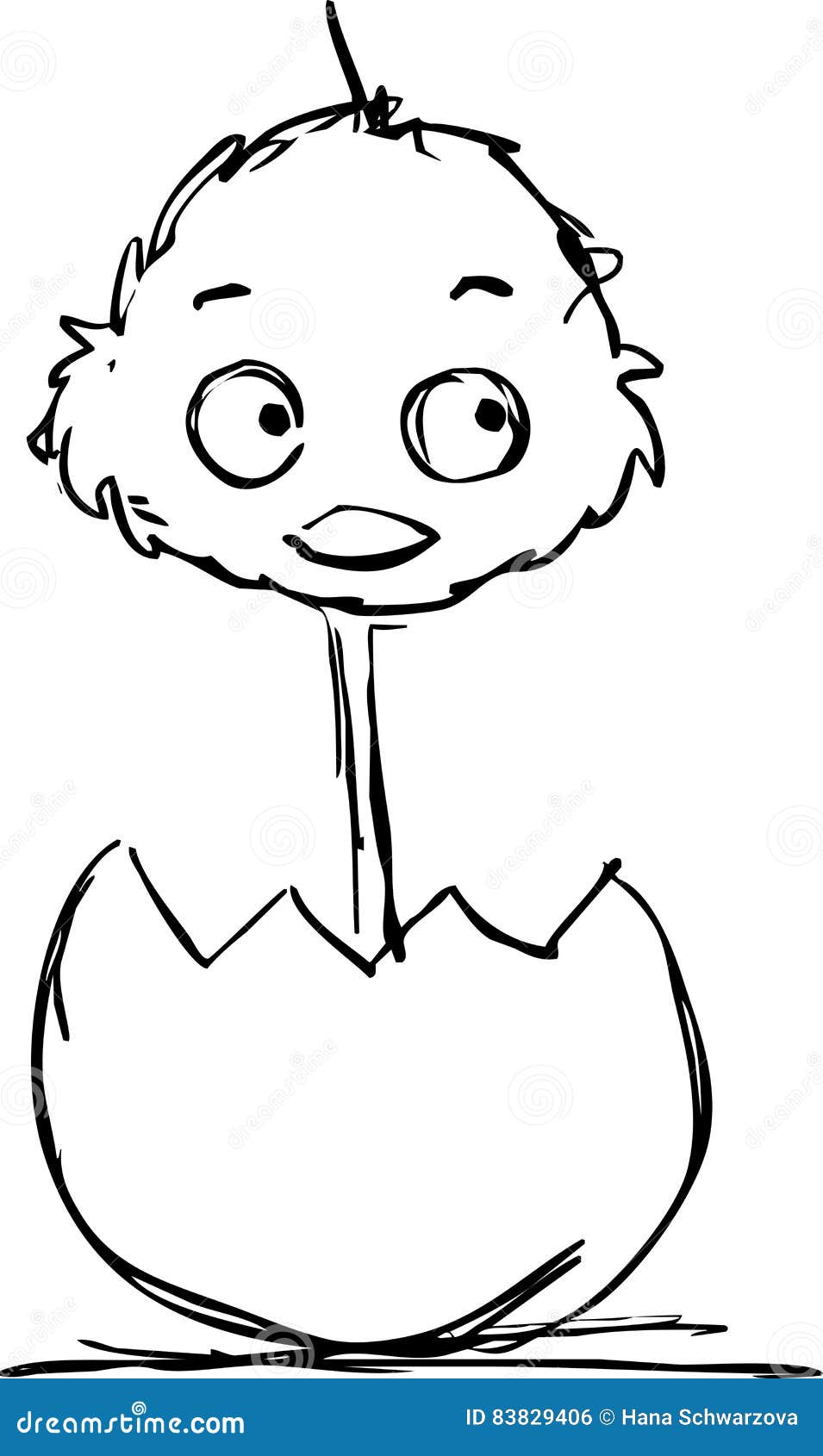 Nieuwe Leuke Kip Geboren Van Ei - Zwarte Schets Vector Illustratie ...