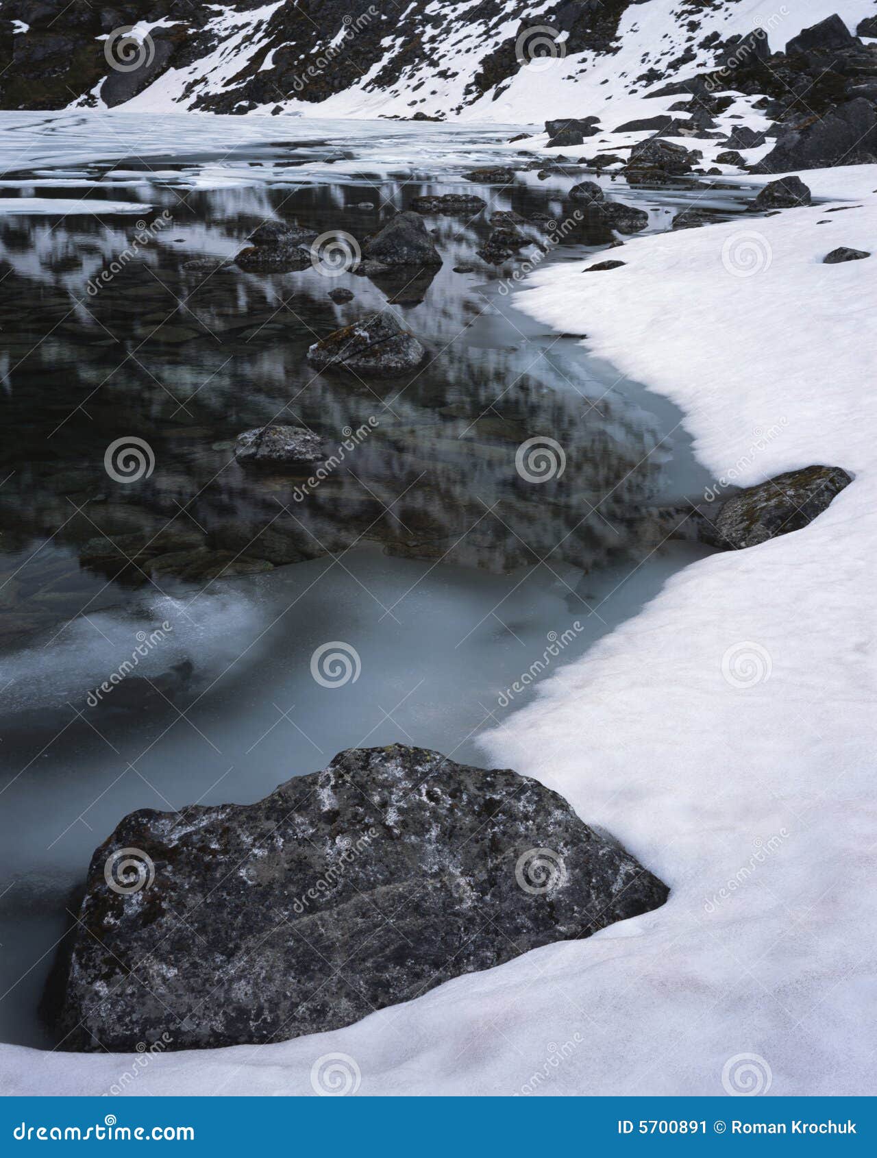 Nieve, agua, rocas imagen de archivo. Imagen de nieve - 5700891