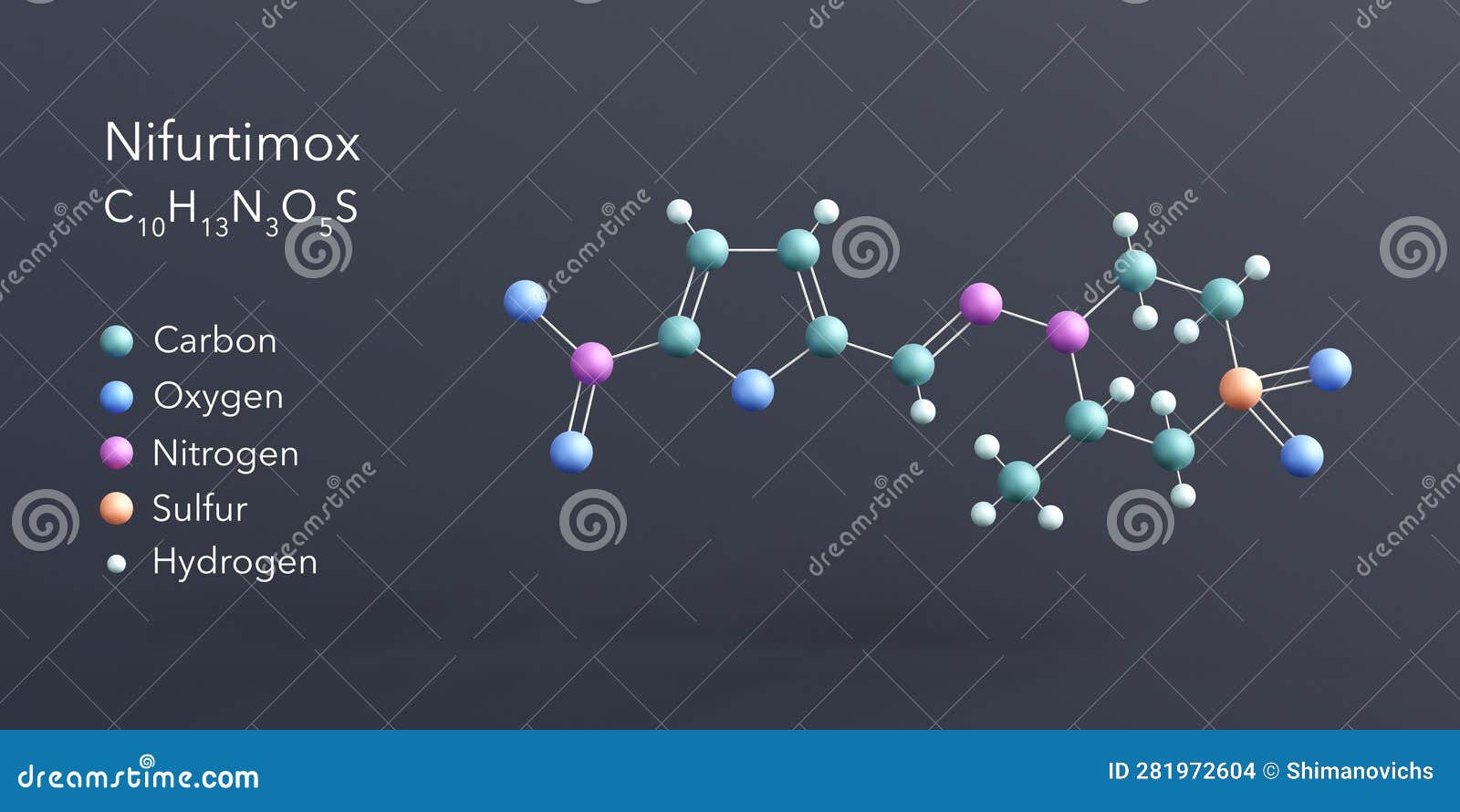 Nifurtimox Molecule 3d Rendering, Flat Molecular Structure with ...