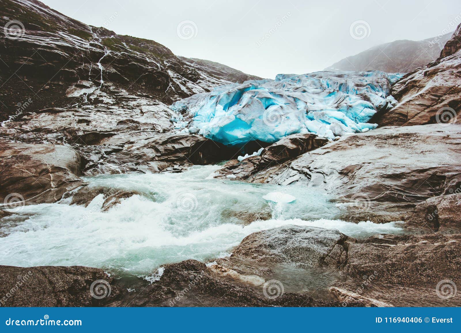Nigardsbreen Glacier and River in Norway Mountains Stock Photo - Image ...