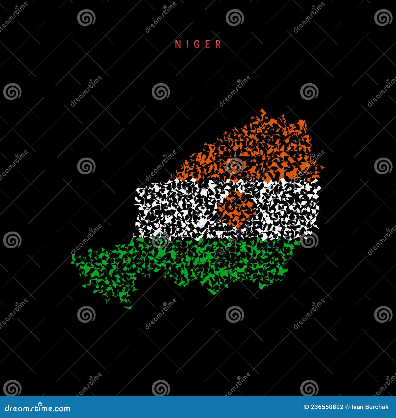 Niger Flag Map, Chaotic Particles Pattern in the Nigerian Flag Colors ...