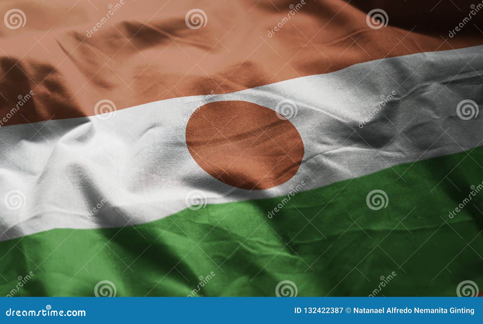 Niger Flag With Big Folds Waving Close Up Under The Studio Light ...