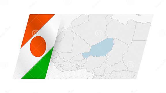 Niger Map in Modern Style with Flag of Niger on Left Side Stock Vector ...