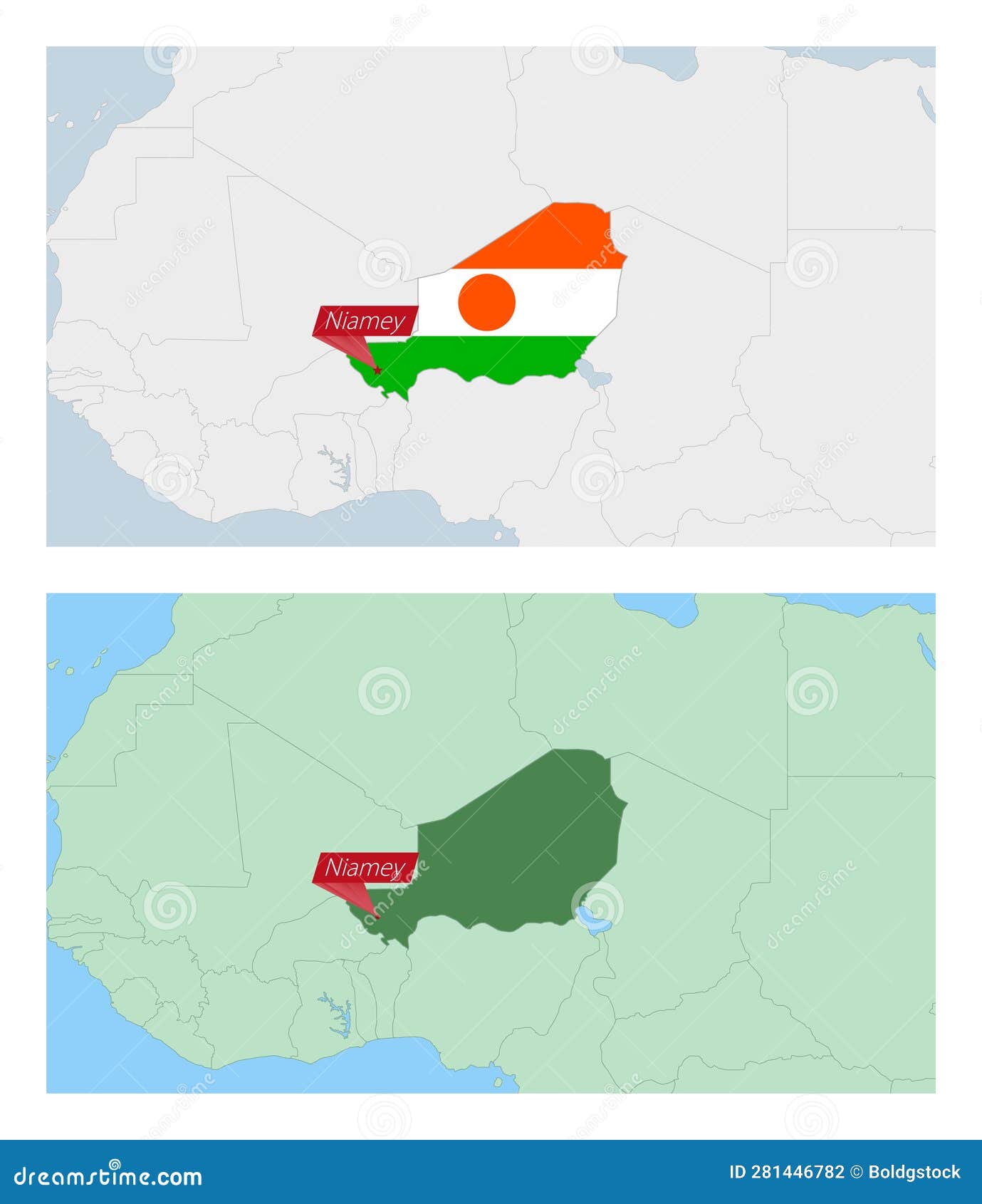 Niger Map with Pin of Country Capital. Two Types of Niger Map with ...