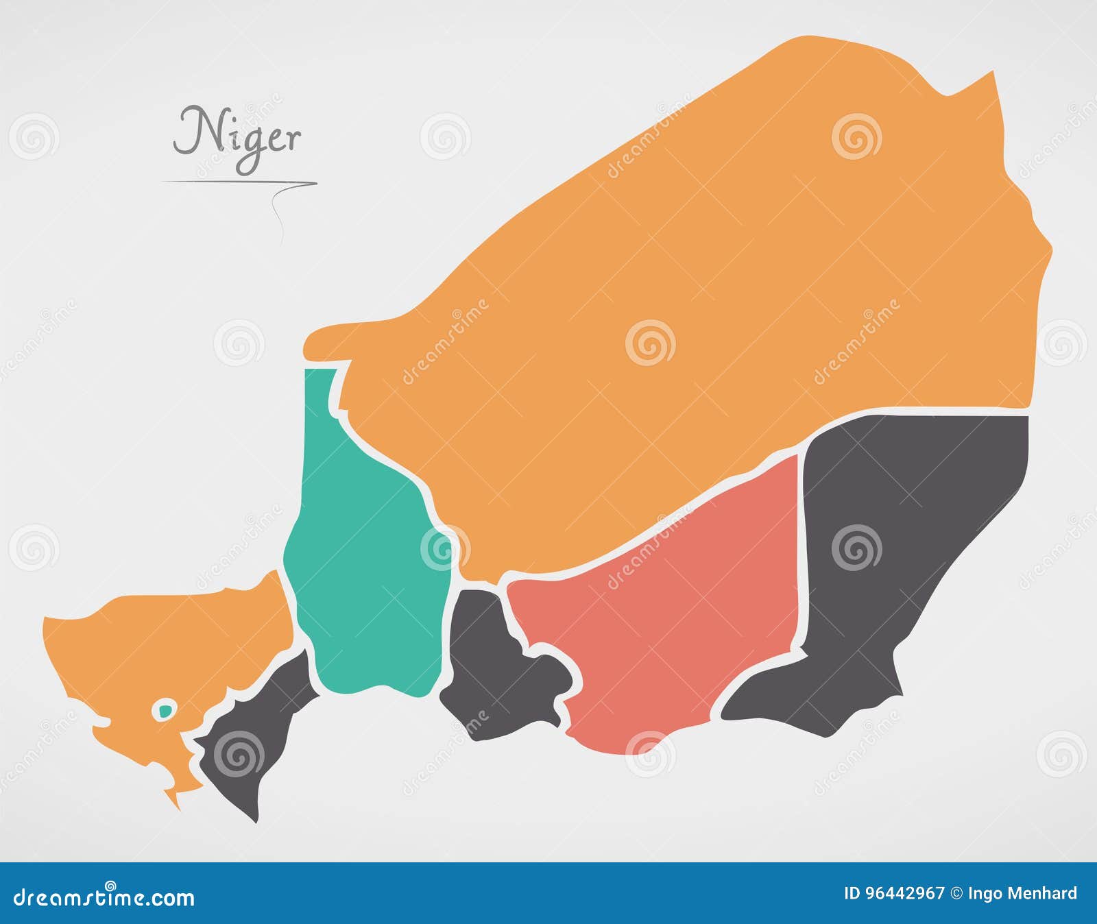 Niger Map with States and Modern Round Shapes Stock Vector ...