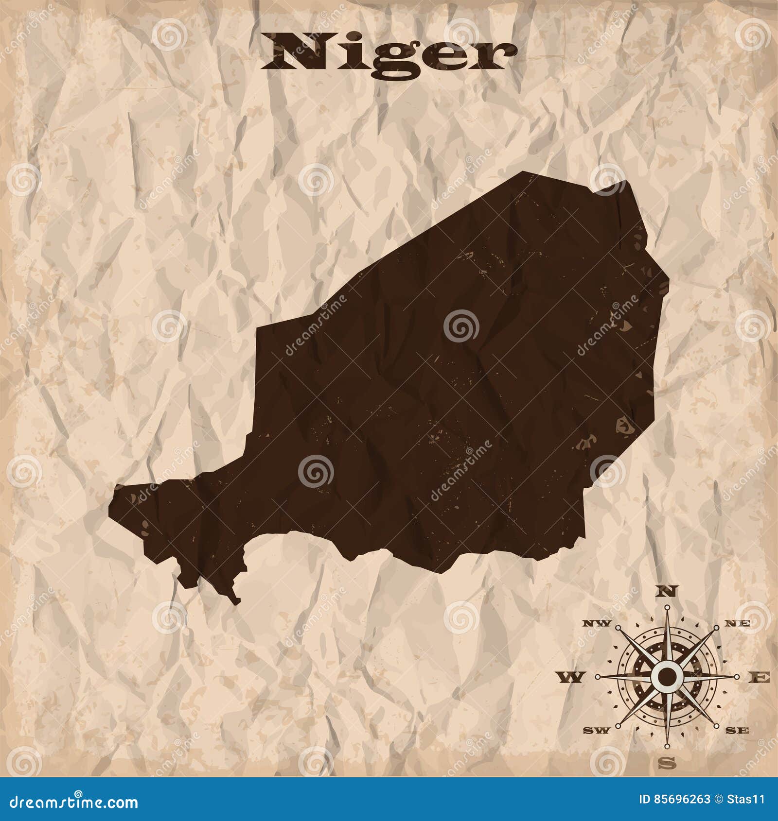 Niger Old Map with Grunge and Crumpled Paper. Vector Illustration Stock ...