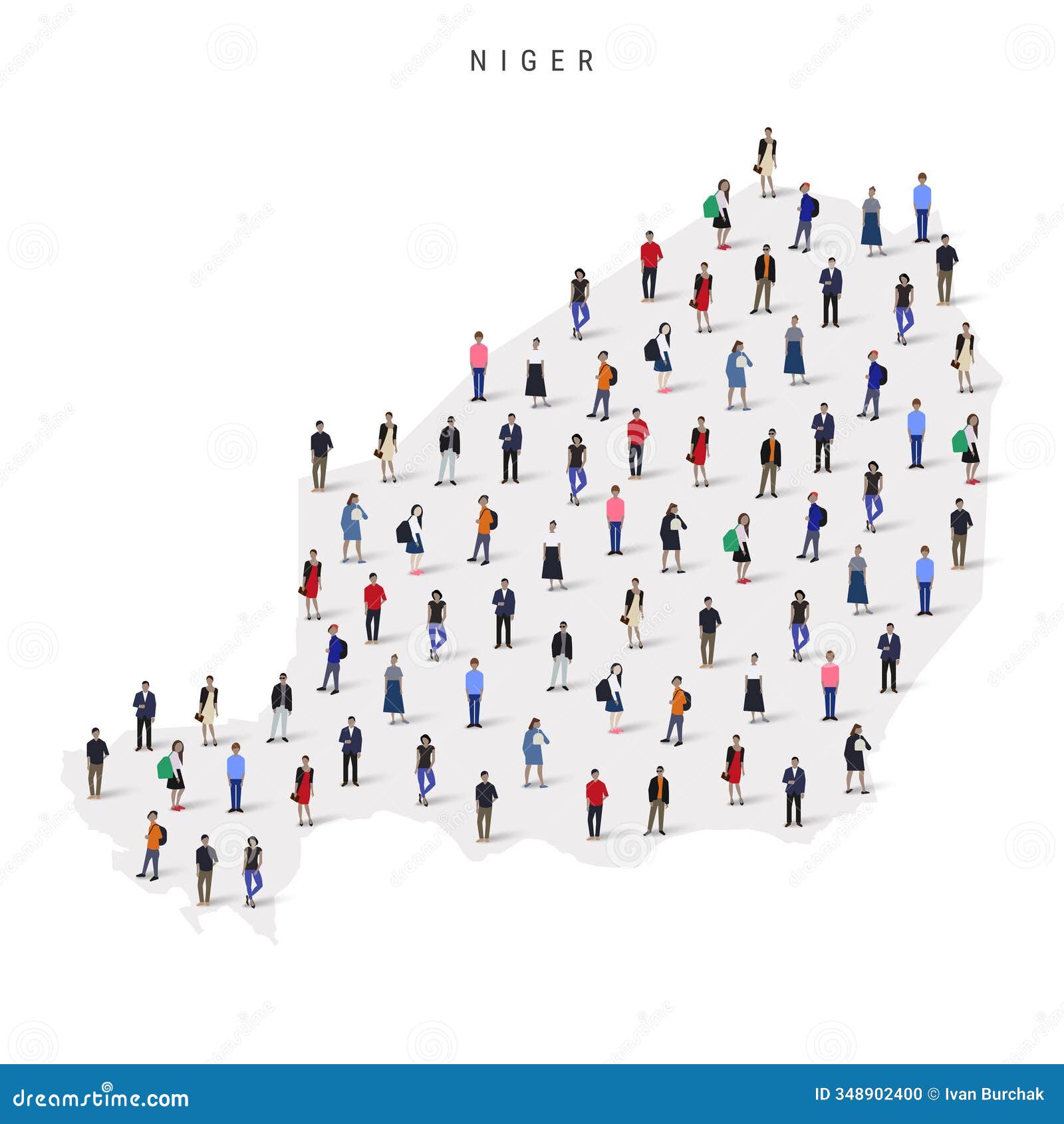 Niger People Map. Detailed Vector Silhouette. Mixed Crowd Of Men And ...