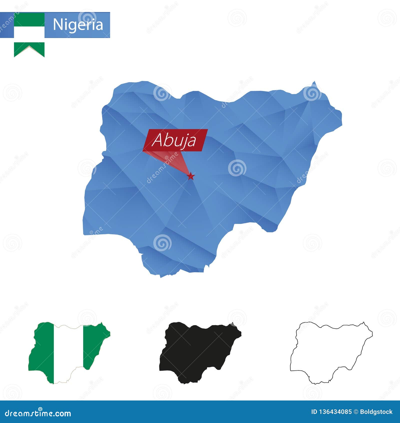 Nigeria Blue Low Poly Map with Capital Abuja Stock Vector ...