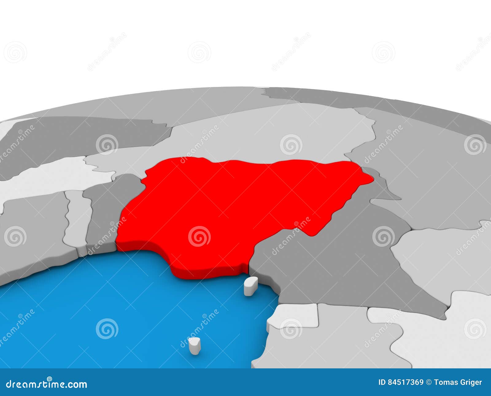 Nigeria on globe in red stock illustration. Illustration of nigerian ...