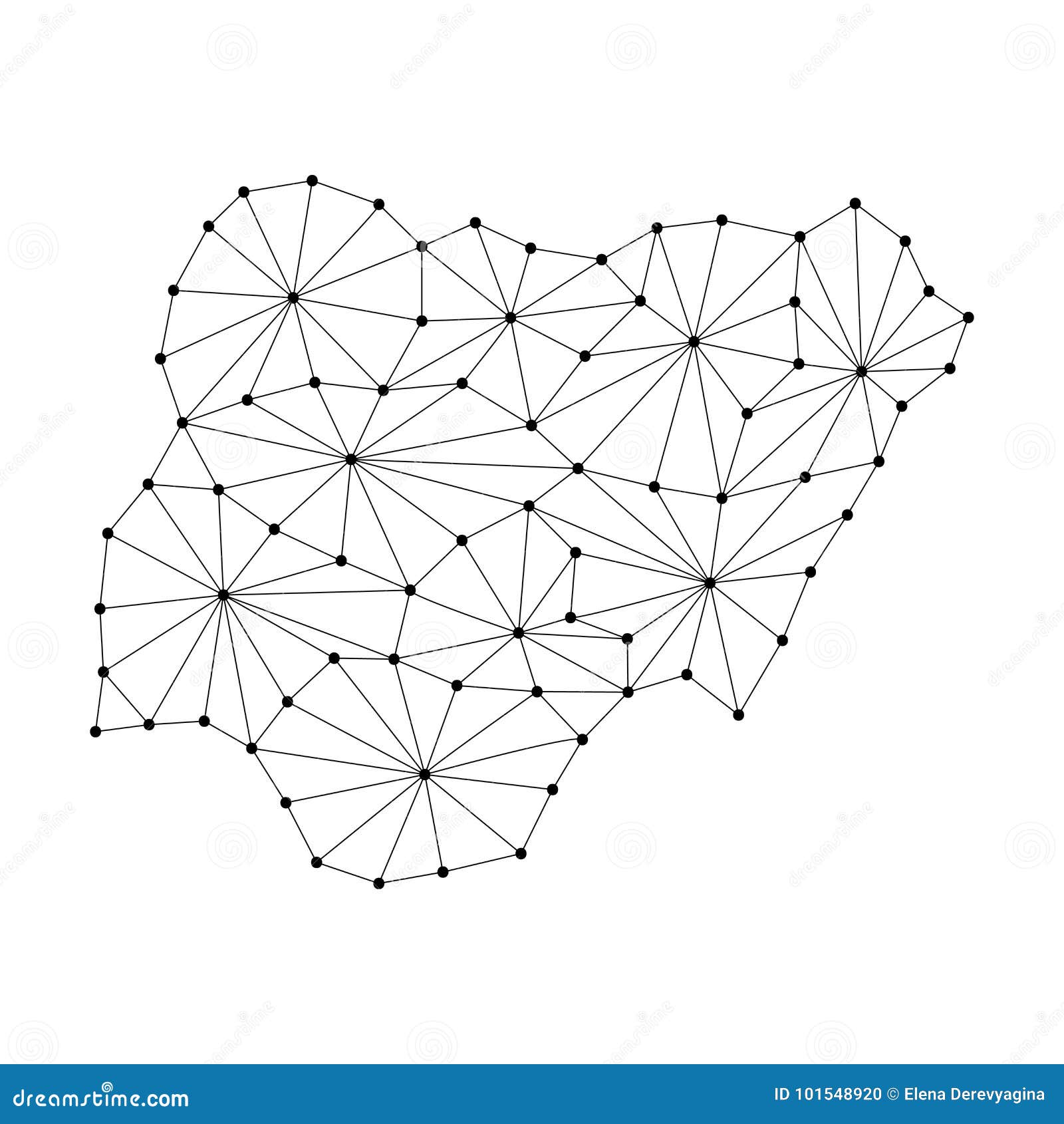 Nigeria Map of Polygonal Mosaic Lines Network, Rays, Dots Illustration ...