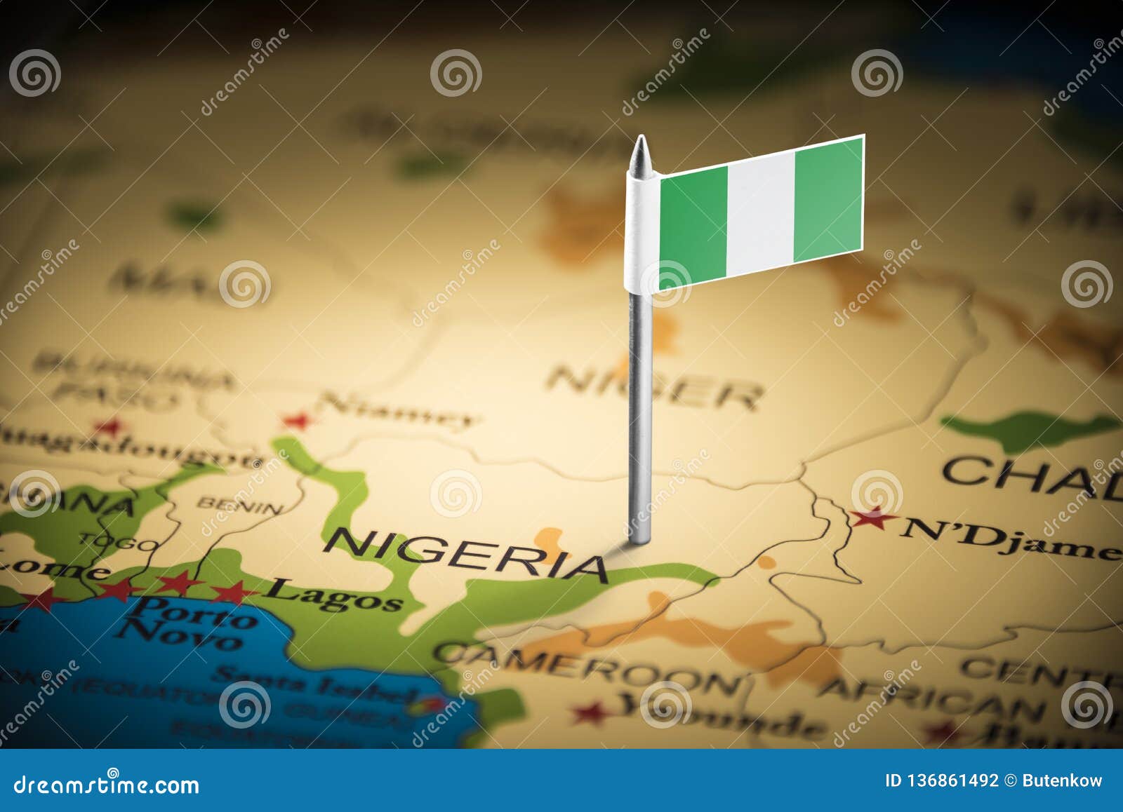 Nigeria Marked With A Flag On The Map Stock Photography | CartoonDealer ...