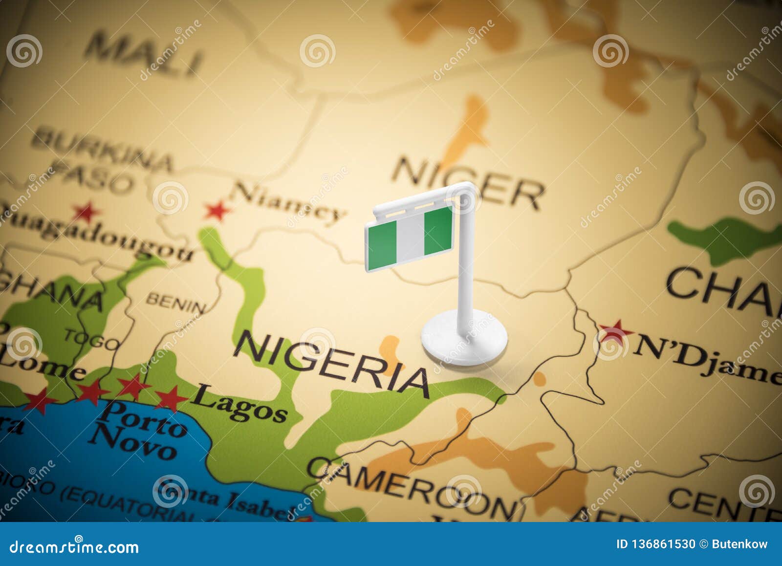 Nigeria Marked With A Flag On The Map Stock Photography | CartoonDealer ...