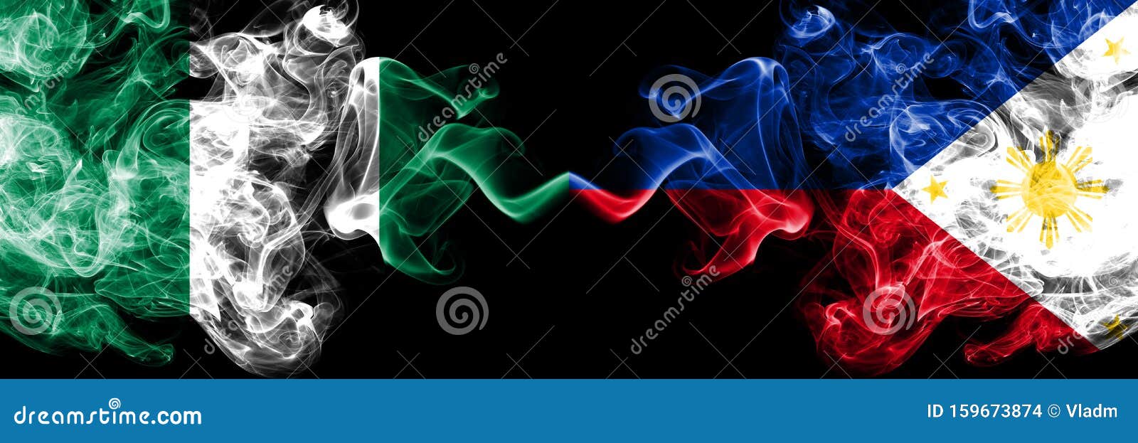 Nigeria Vs Philippines Filipino Abstract Smoky Mystic Flags Placed
