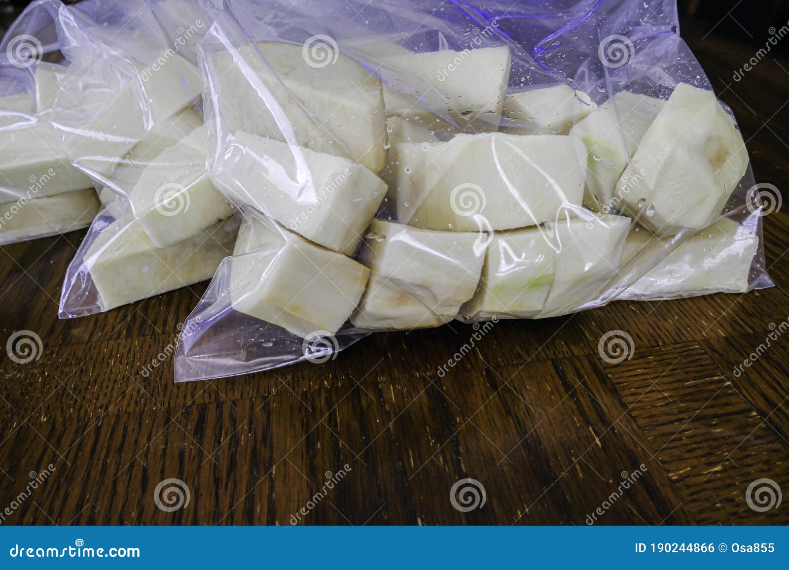 Nigerian White Yam Sliced in Plastic Bag for Storage in a Fridge Stock ...