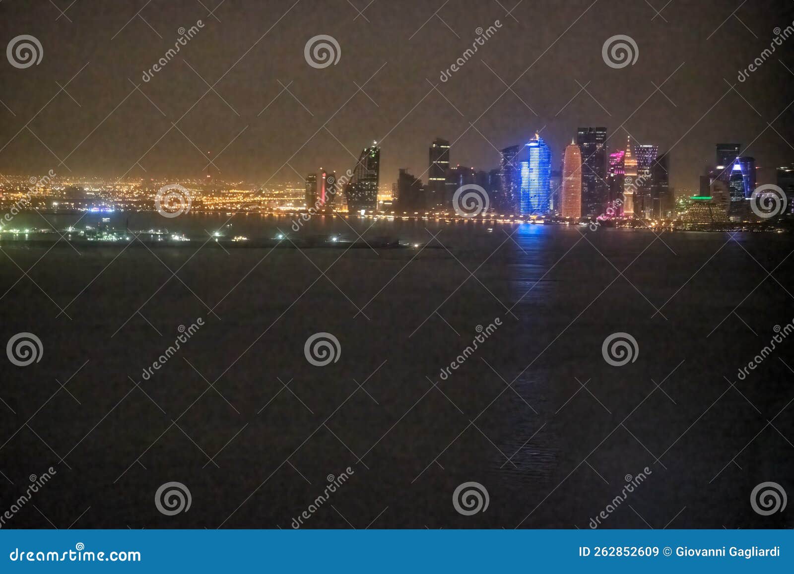 Night Aerial View of Doha Modern Skyline from the Sea Editorial Stock ...
