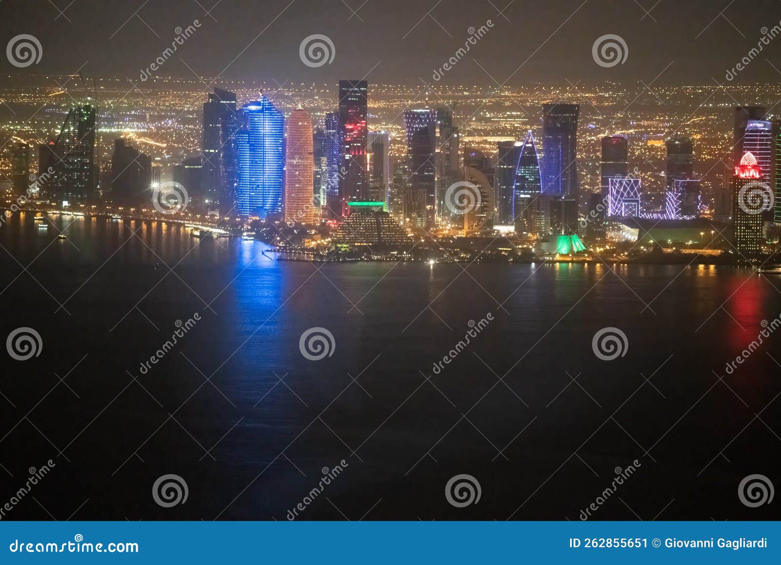 Night Aerial View of Doha Modern Skyline from the Sea Editorial Photo ...