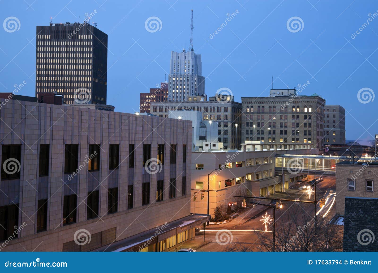 Night in Akron stock photo. Image of building, downtown - 17633794