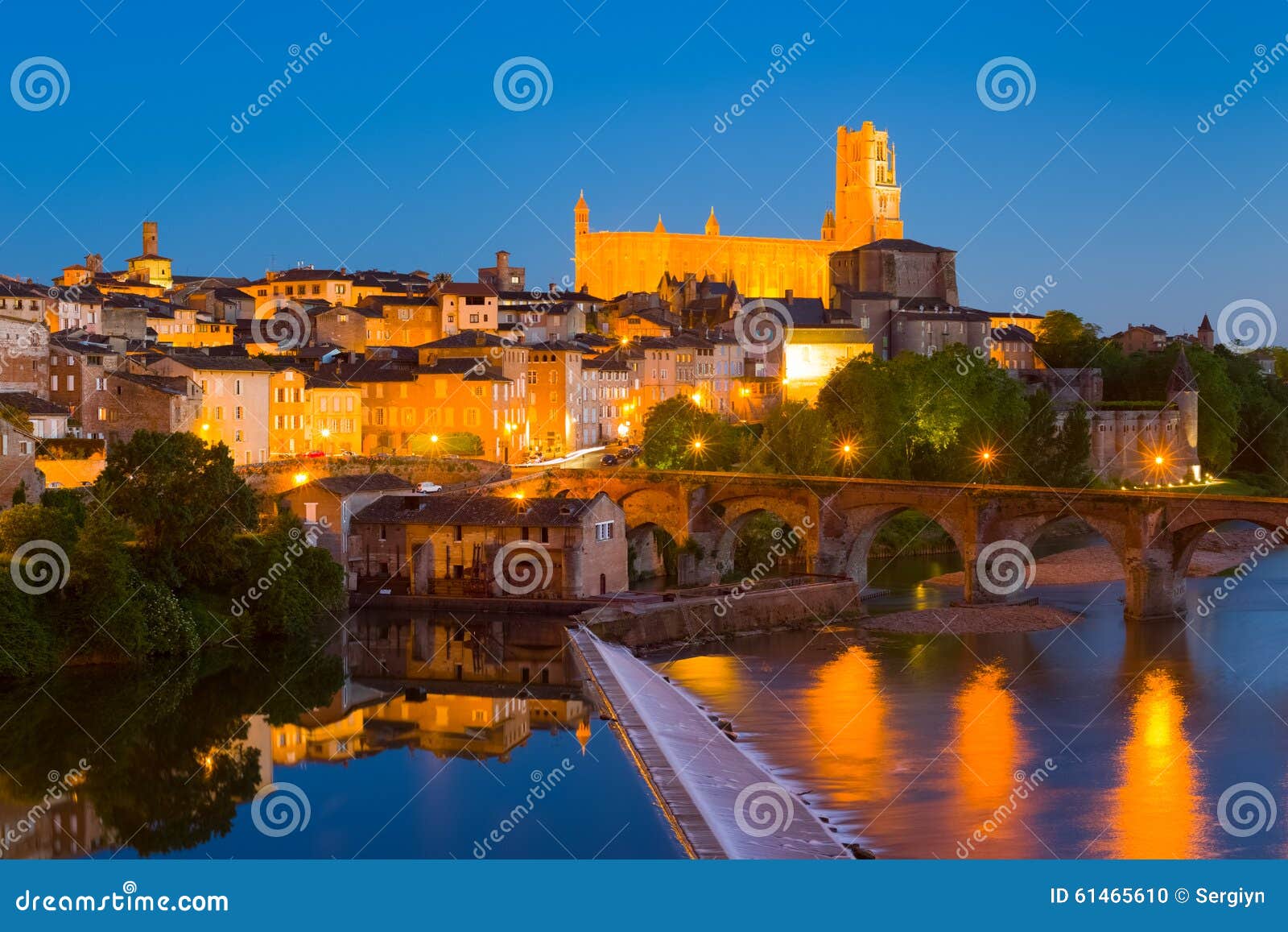 Night Albi stock photo. Image of blue, spring, albi, evening - 61465610