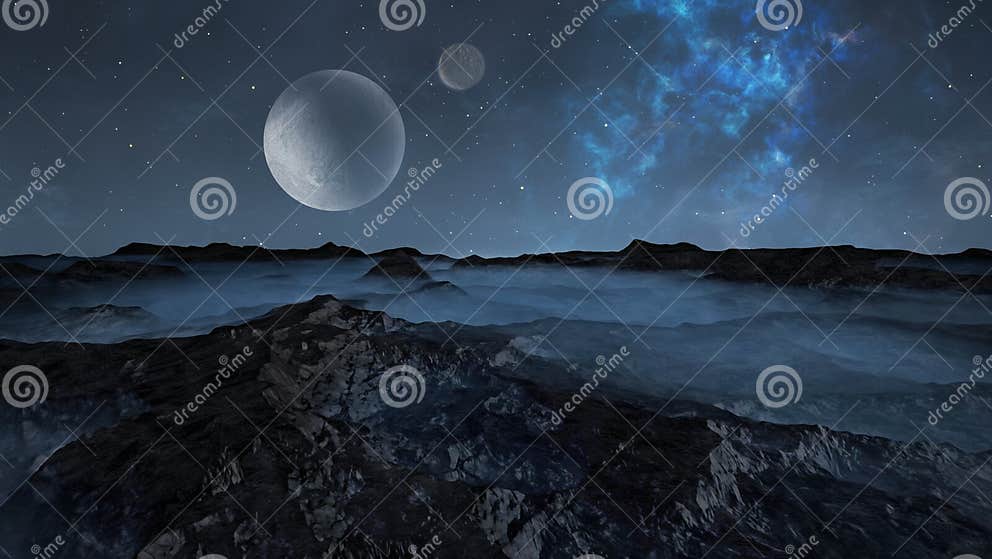 Night on an alien planet stock illustration. Illustration of fairytale ...