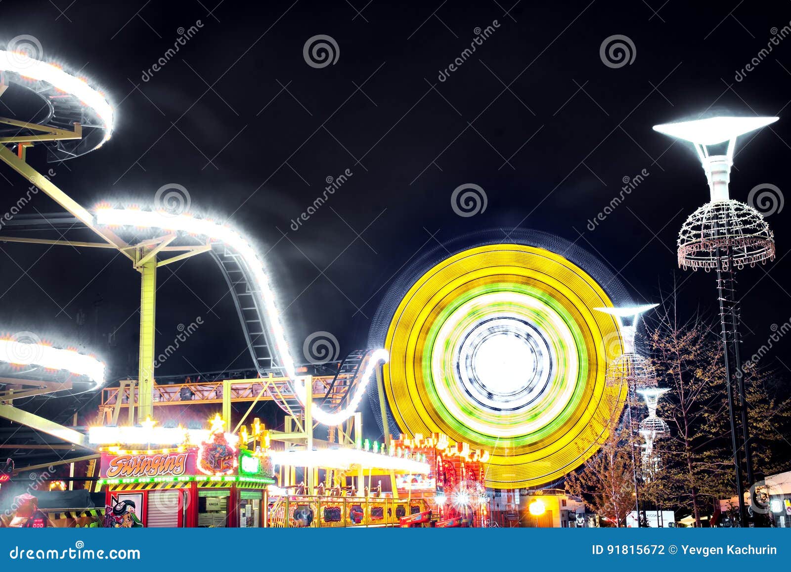 Night Attraction Amusement Park Editorial Photography - Image of ...