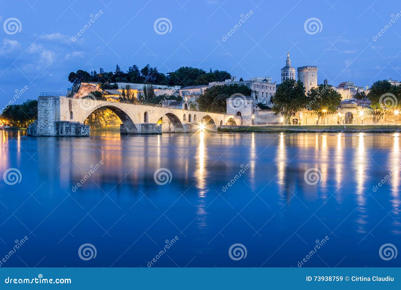Night in Avignon, France stock image. Image of night - 73938759