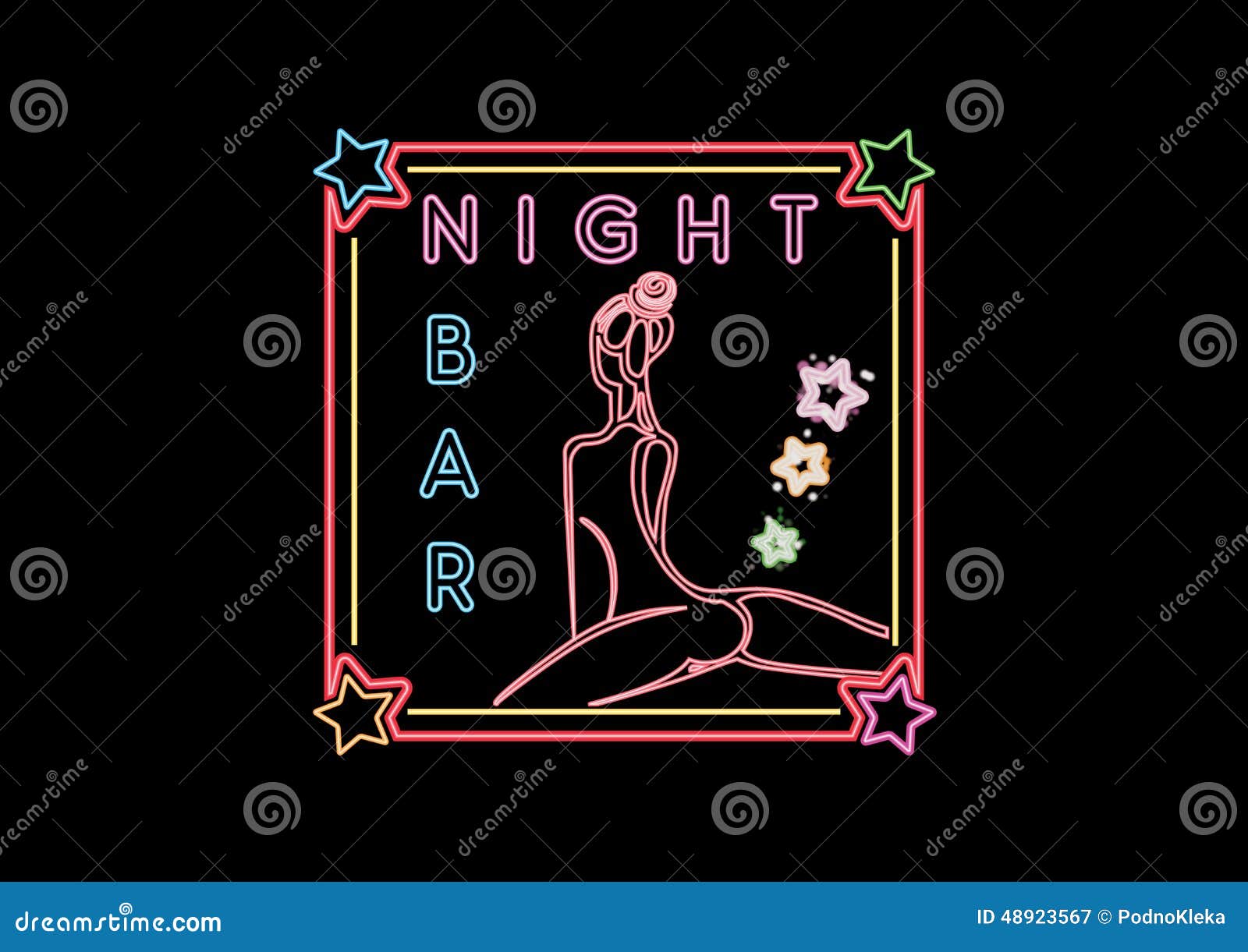 Night Bar Neon Glowing Sign Stock Illustration - Illustration of night ...