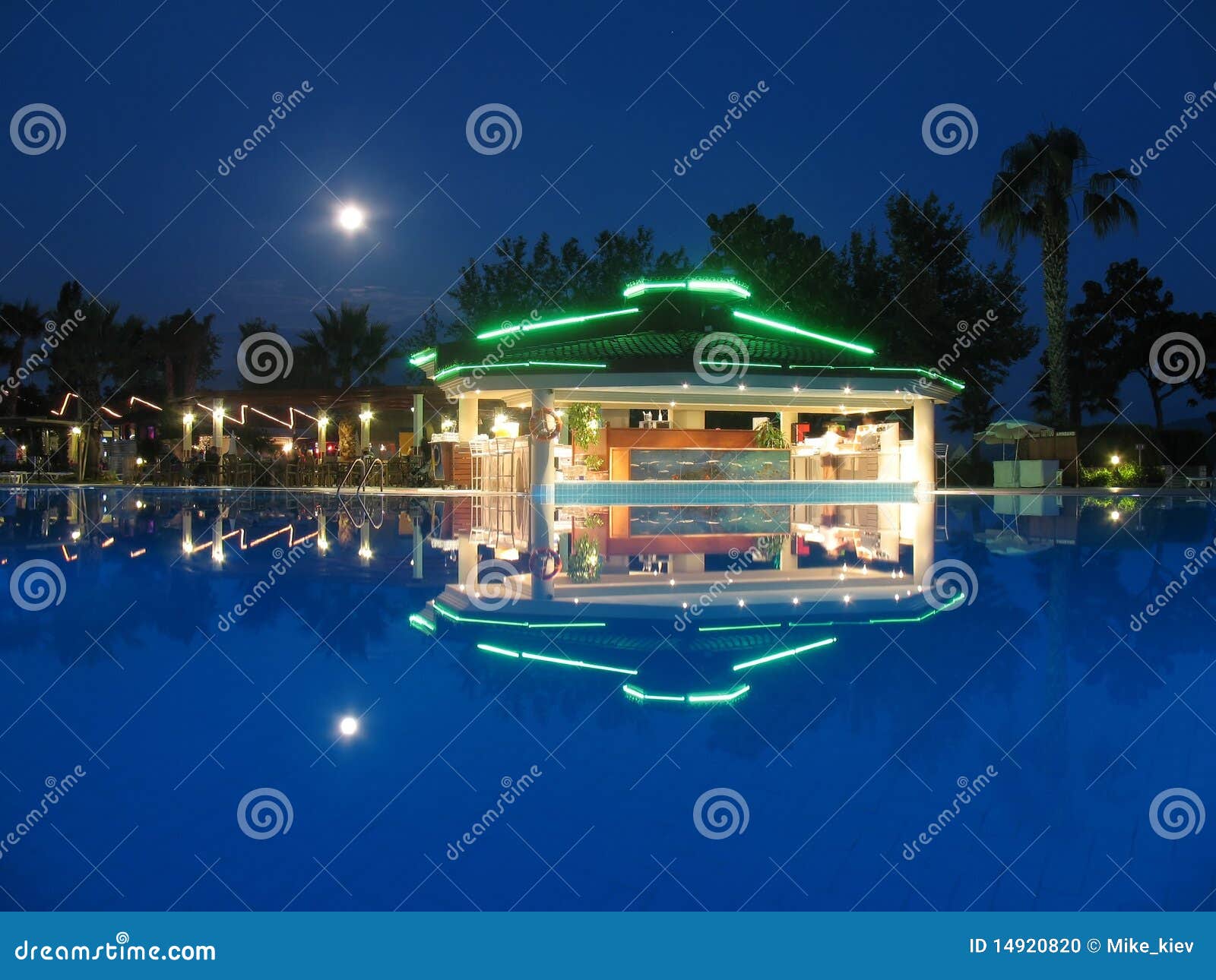 Night bar on summer beach stock photo. Image of reflection - 14920820