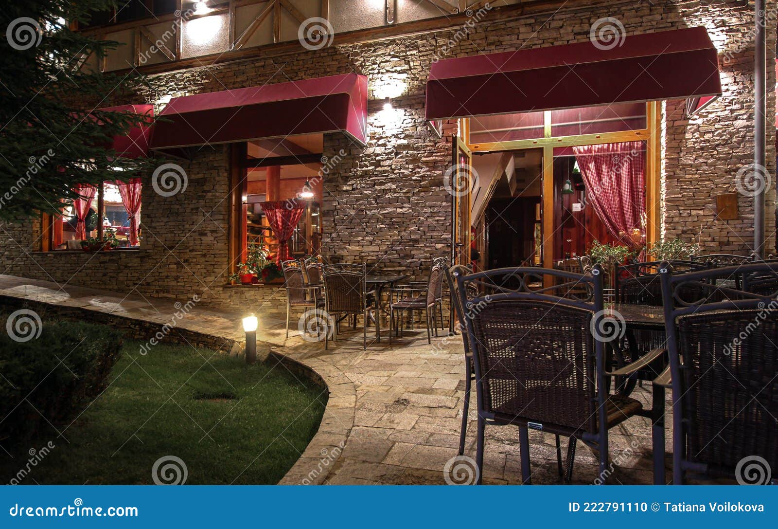 Night Bar View with Lighting Stock Photo - Image of sunblind, cafe ...