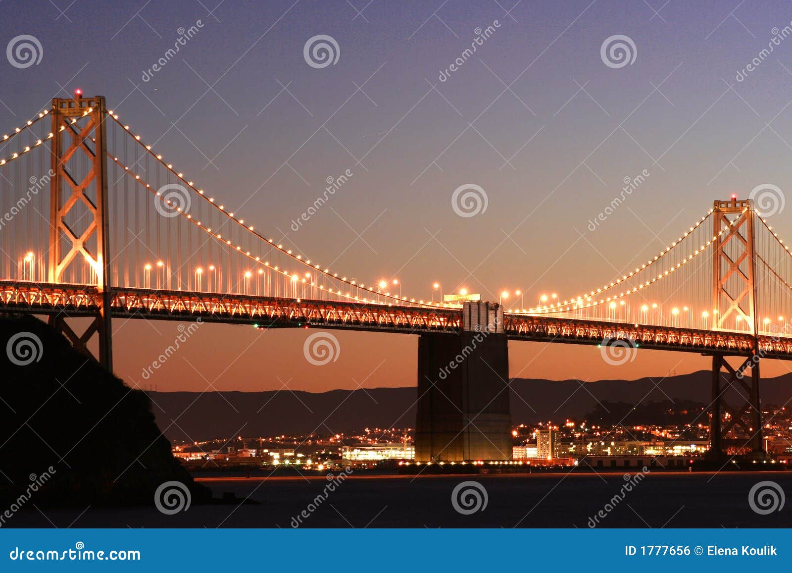 Night. Bay Bridge in San Franc Stock Photo - Image of bridge, tower ...
