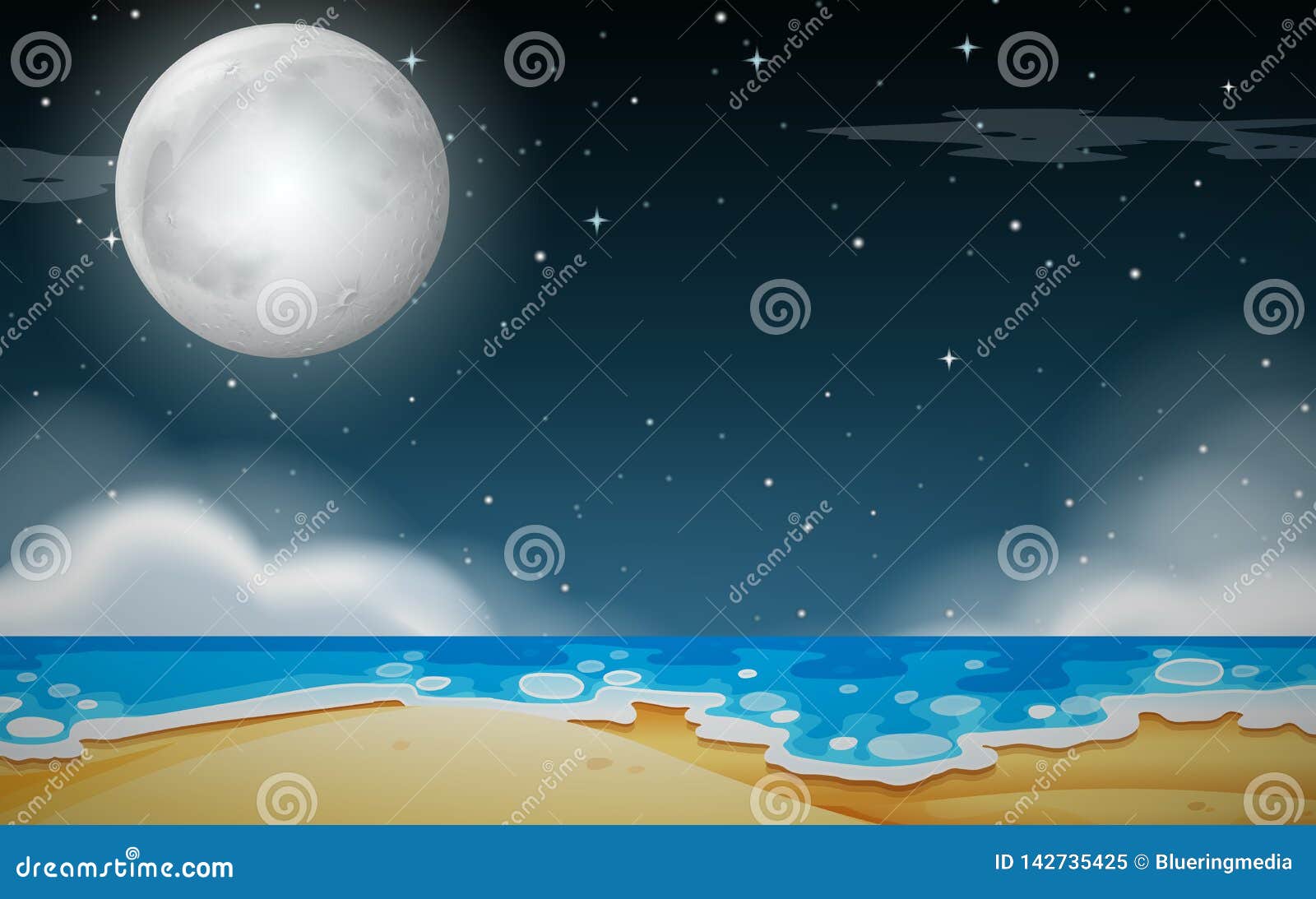 A night beach scene stock vector. Illustration of background - 142735425