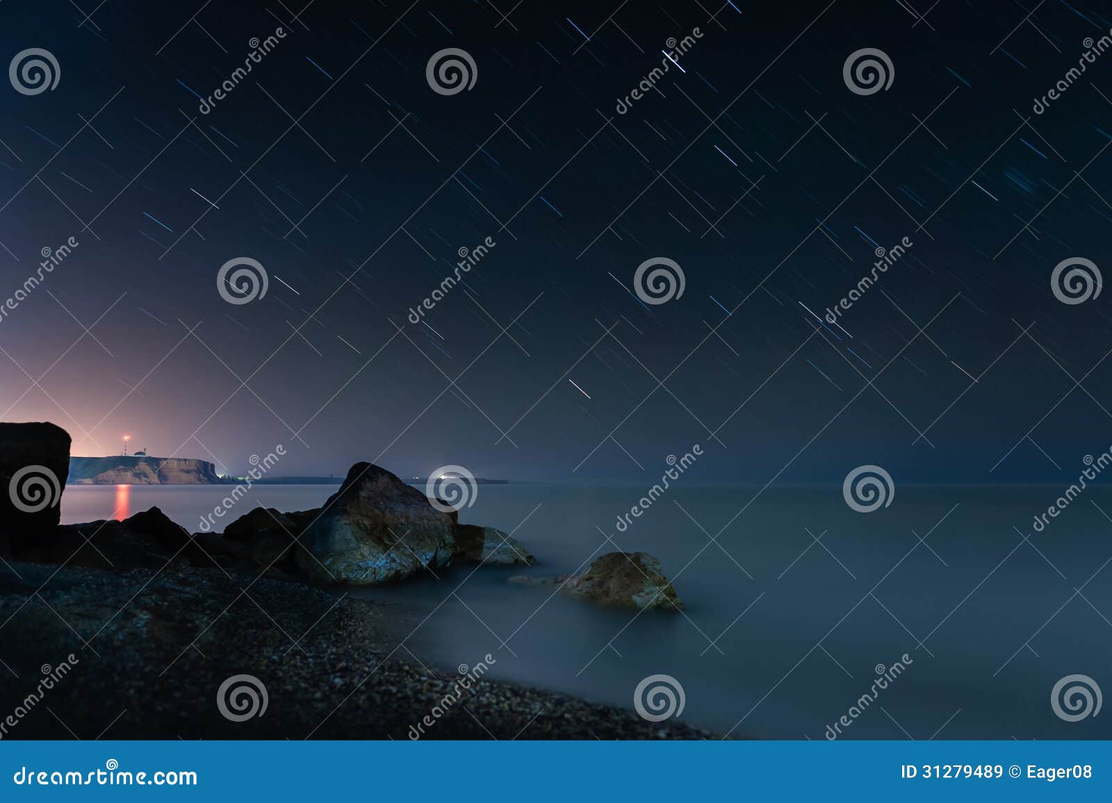 Night Beach Under Star Trails Stock Image - Image of night, background ...