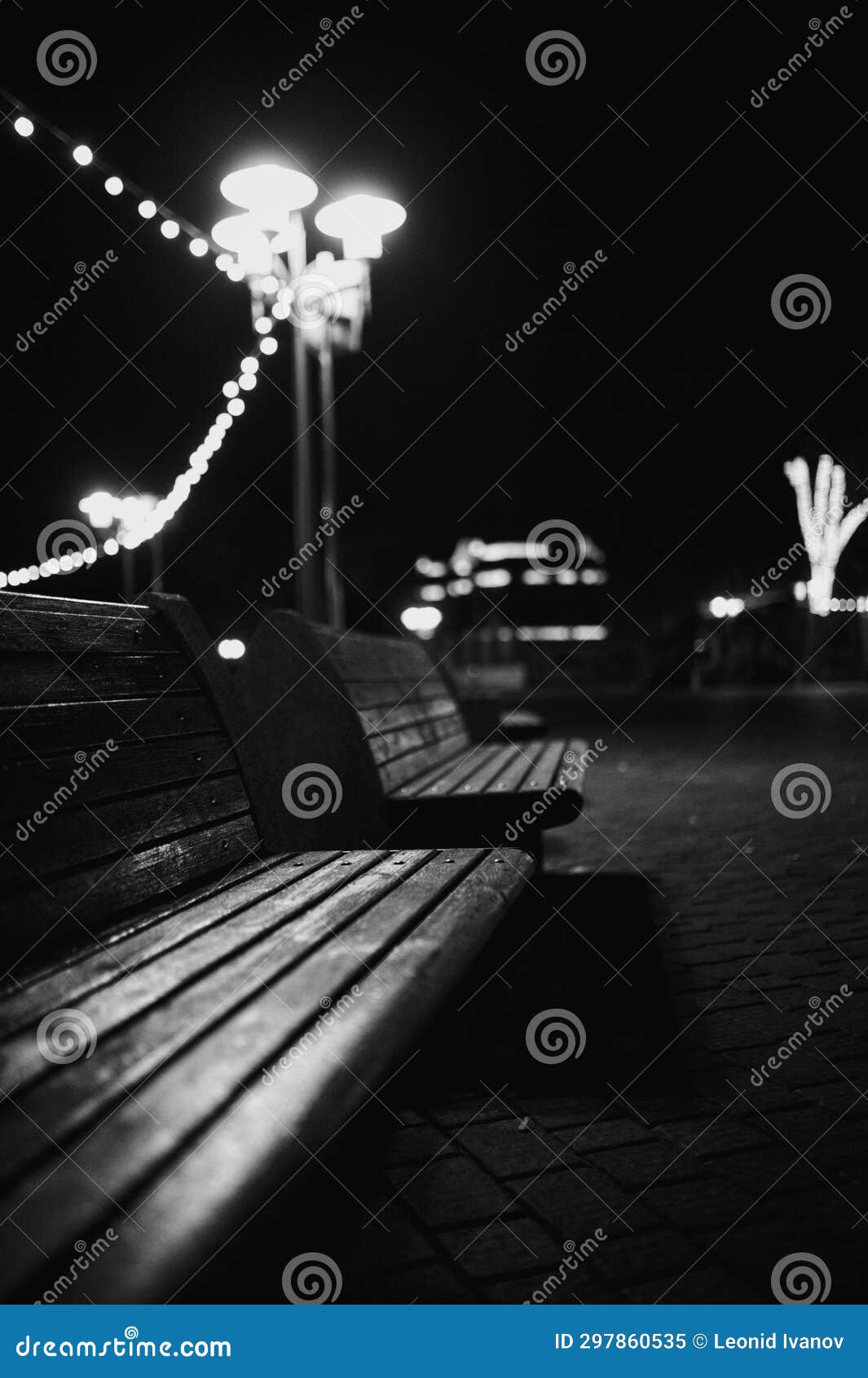 Night Bench in Black and White Stock Image - Image of bench, street ...