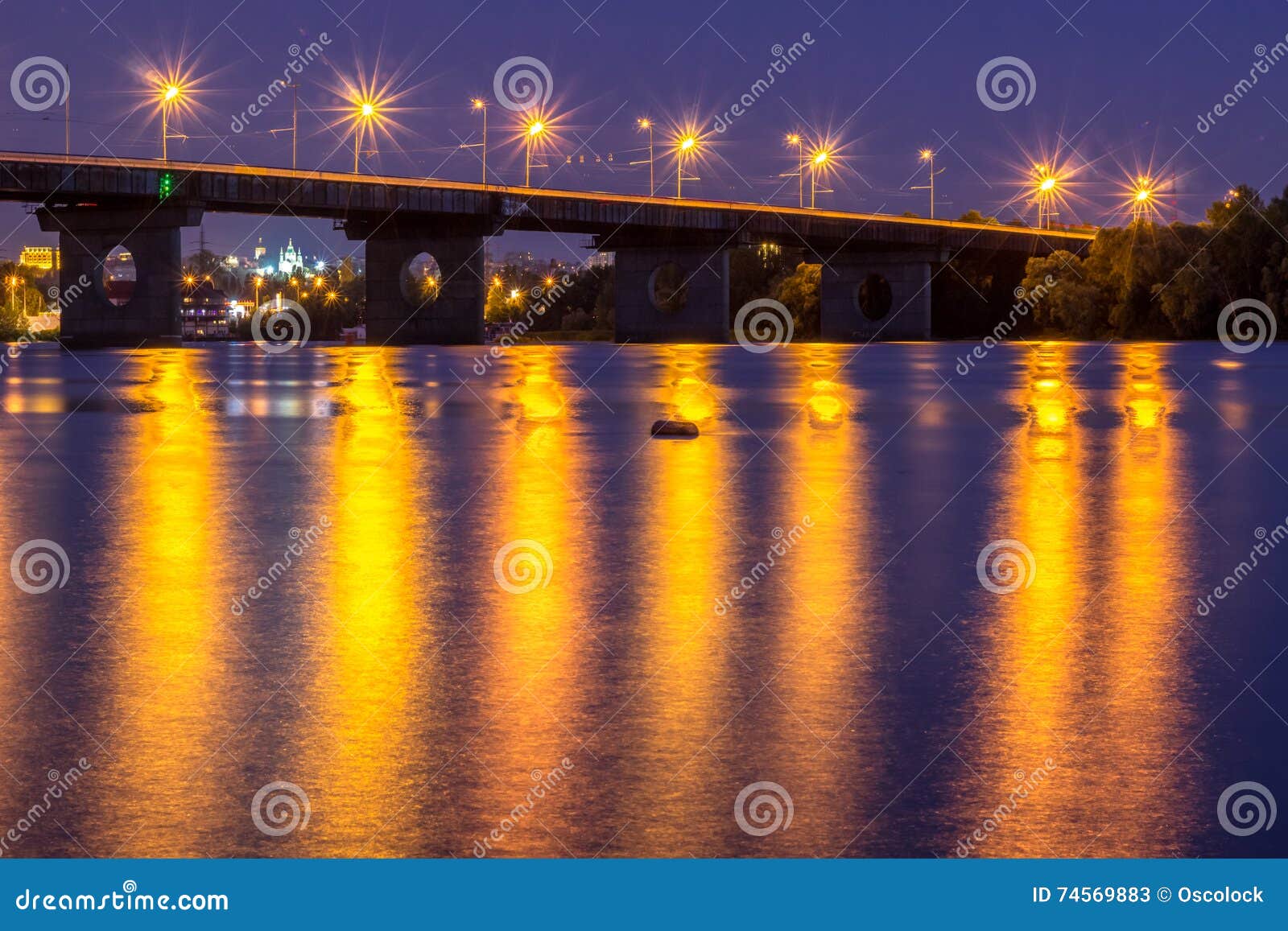 Night Bridge Lights Reflected in River Water. HDR Stock Image - Image ...
