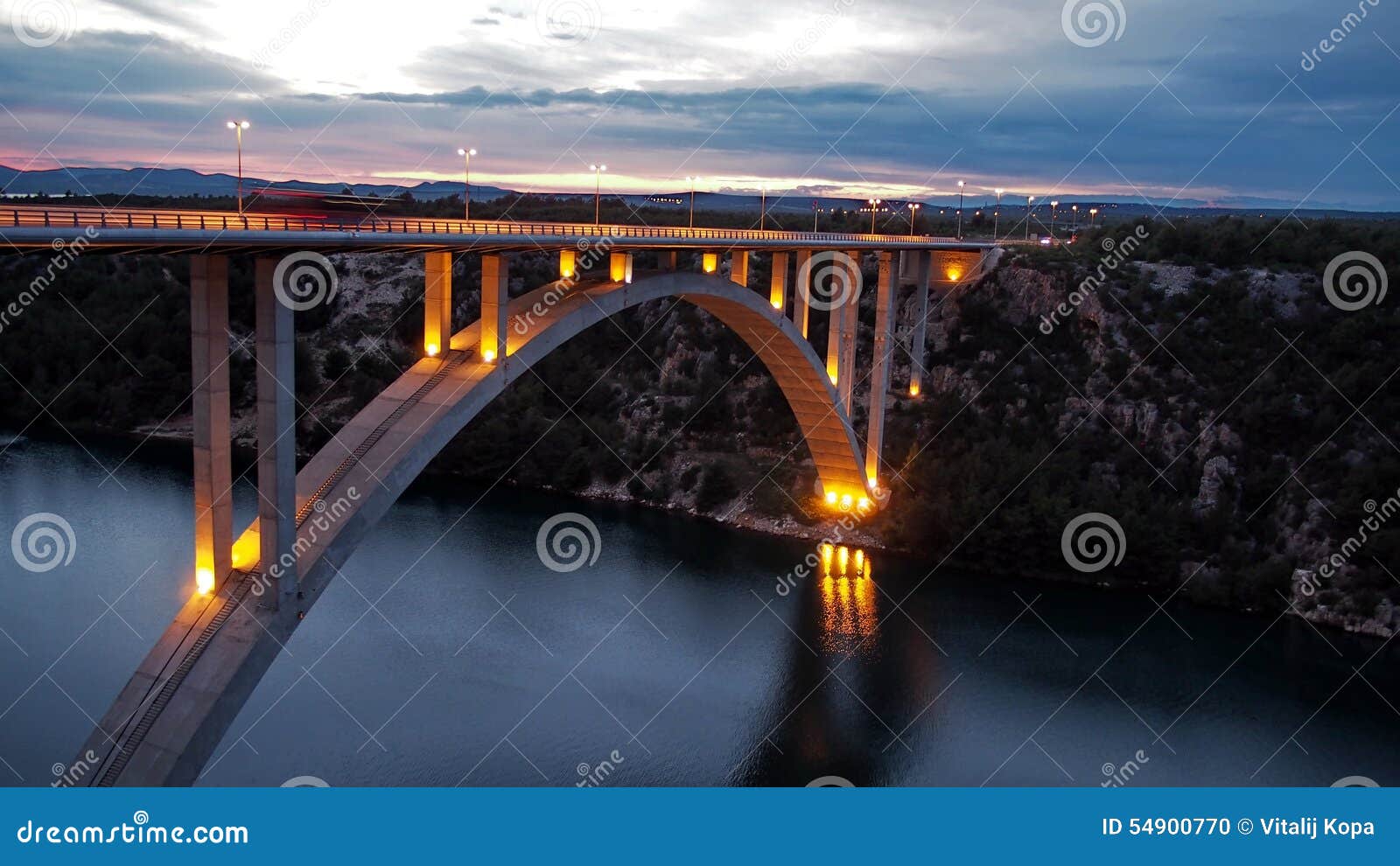 Night Bridge and City Lights Stock Photo - Image of afterglow, bridge ...