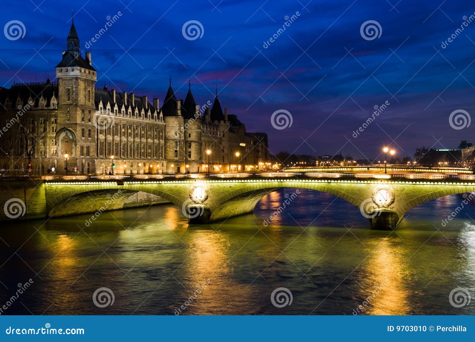 Night bridge in Paris stock photo. Image of illumination - 9703010