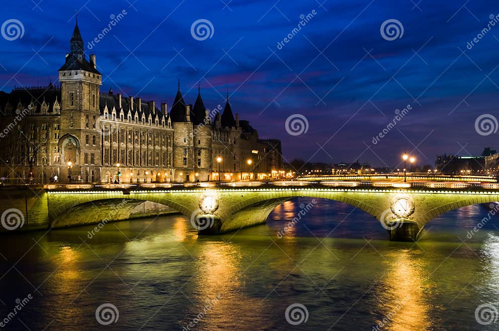 Night bridge in Paris stock photo. Image of illumination - 9703010