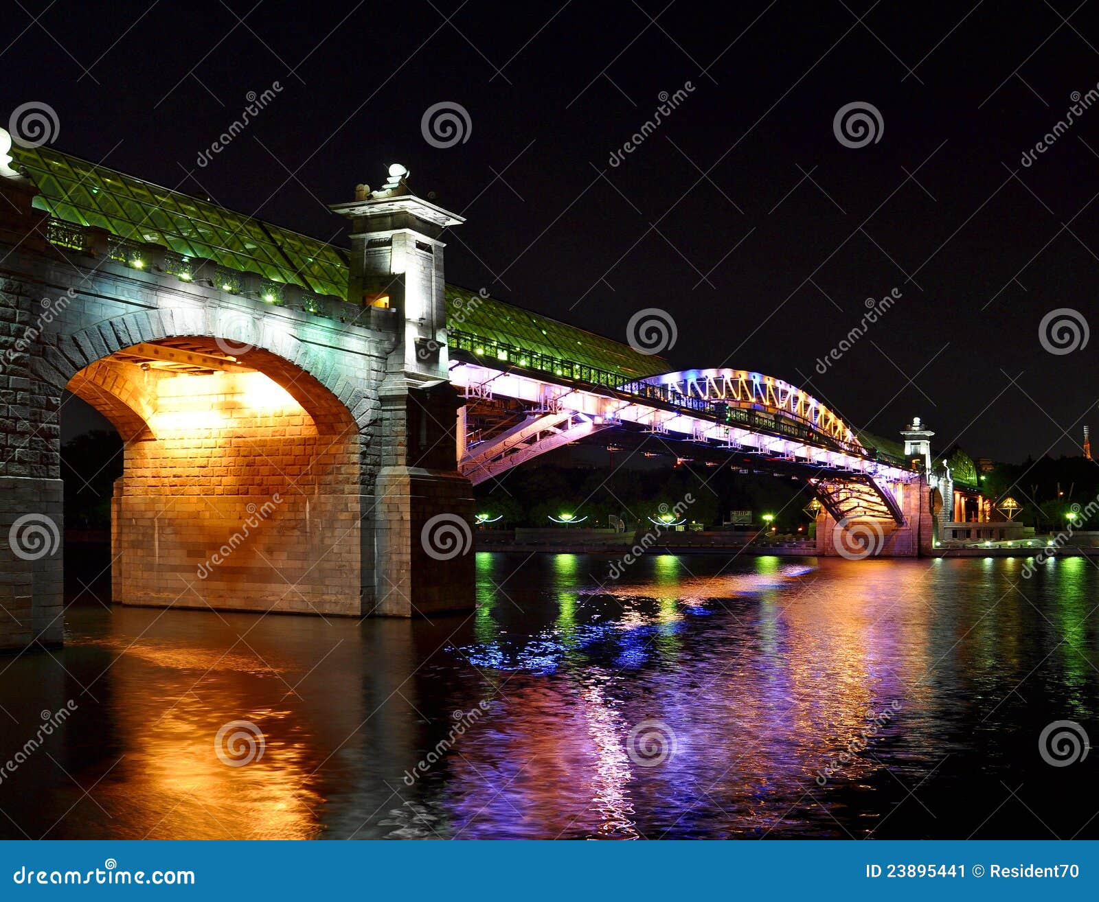 Night Bridge on the River stock image. Image of background - 23895441