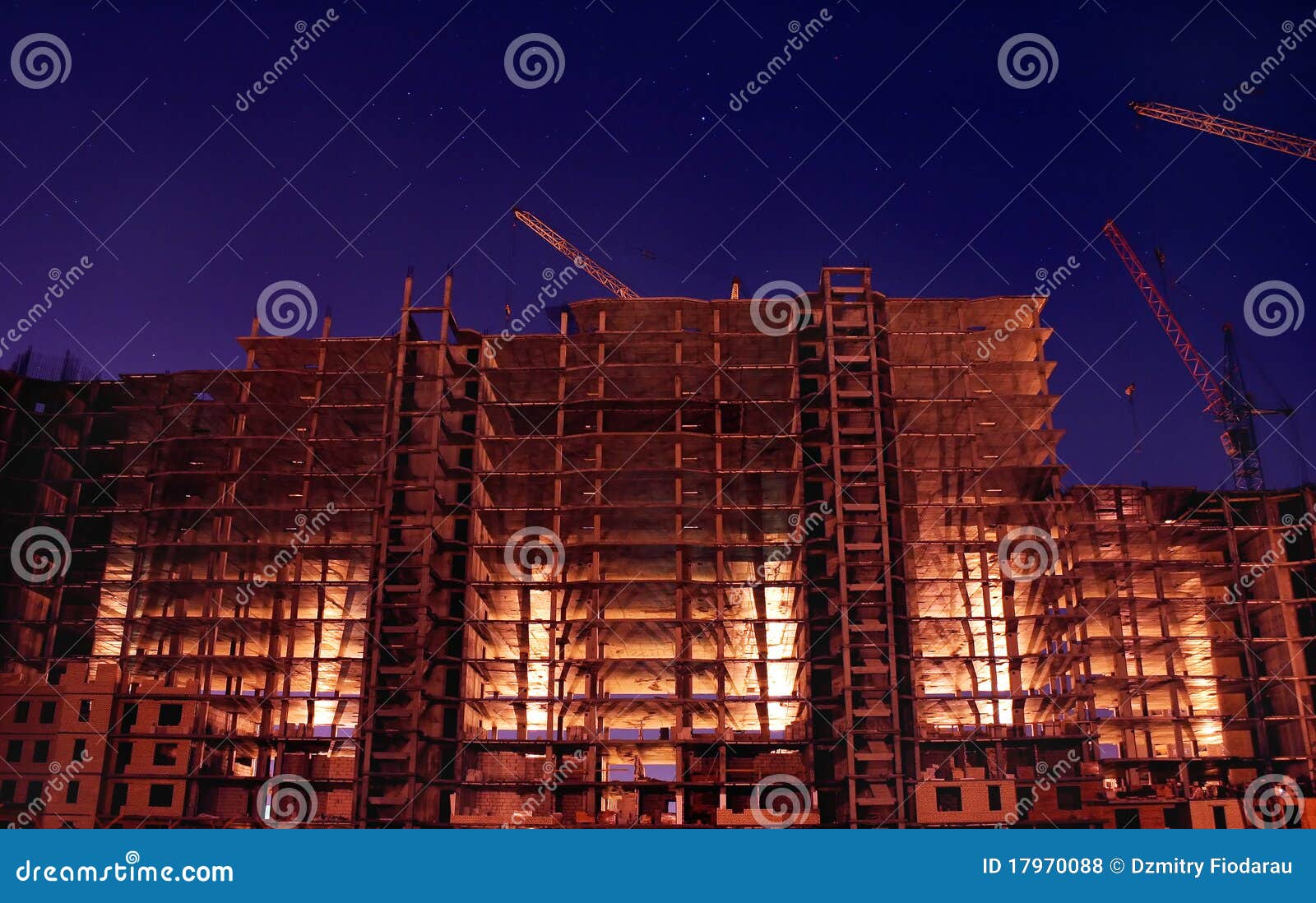 Night Building with Illumination Stock Photo - Image of horizontal ...