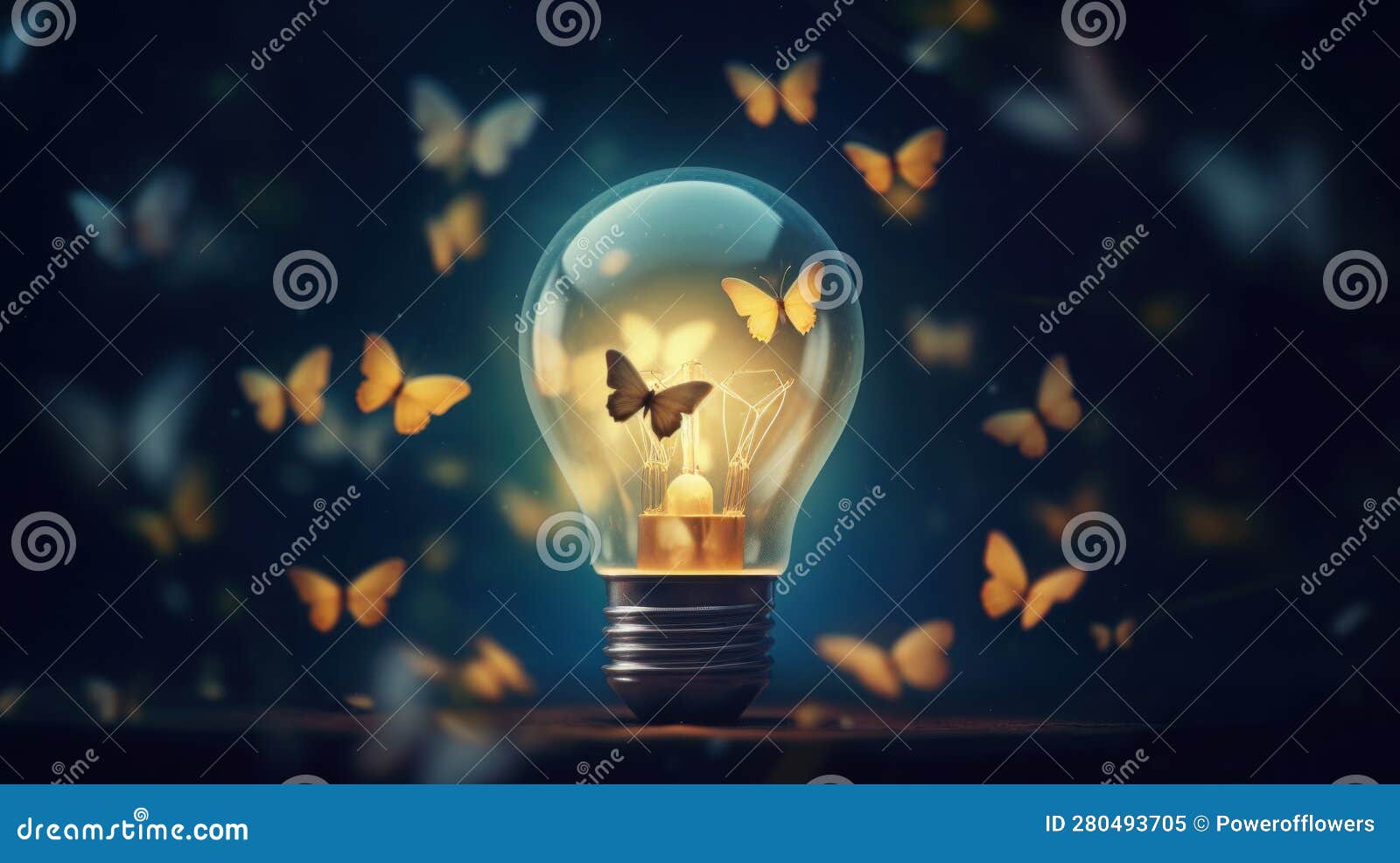 Night Butterflies Fly Light Bulbs Created with Generative AI Technology ...