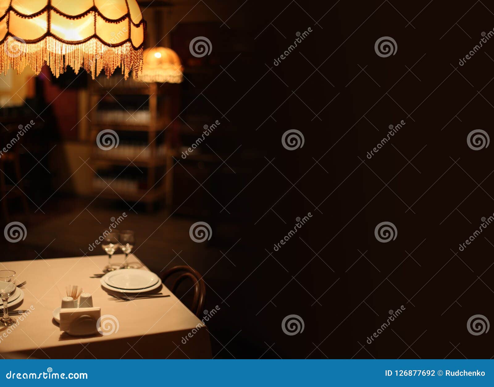 Night cafe interior. stock photo. Image of lamp, night - 126877692