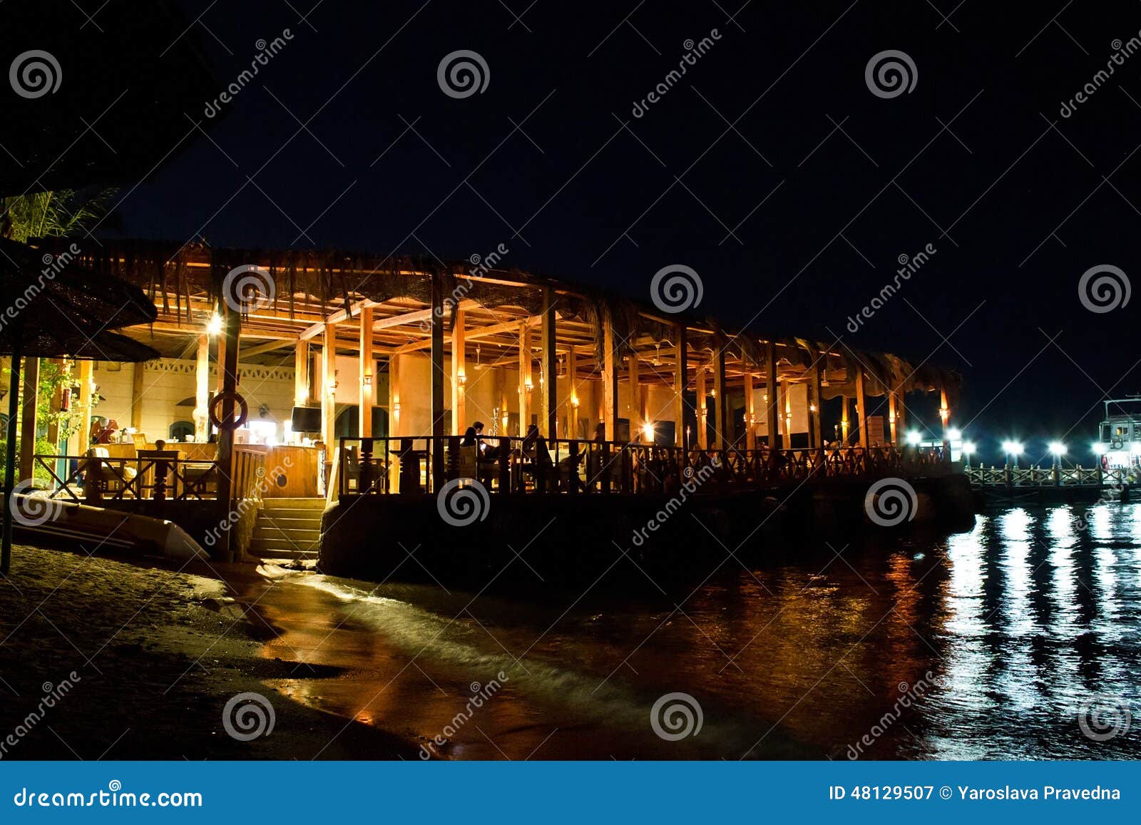 Night cafe stock image. Image of summer, darkness, water - 48129507