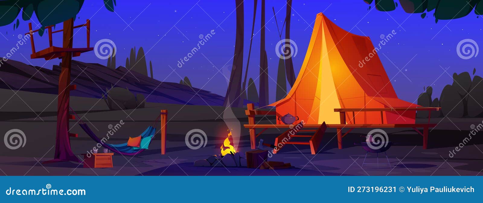 Set Of Glamping Equipment Clipart Png Illustration Cartoon Vector