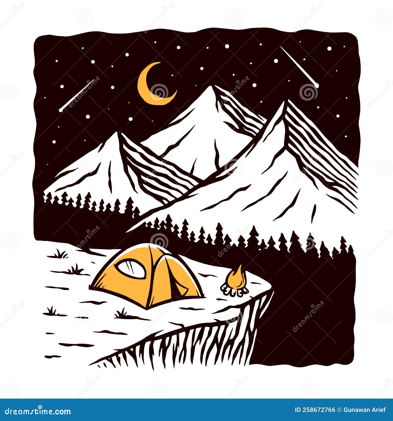 Night Camp Wild Vector Illustration Stock Vector - Illustration of ...