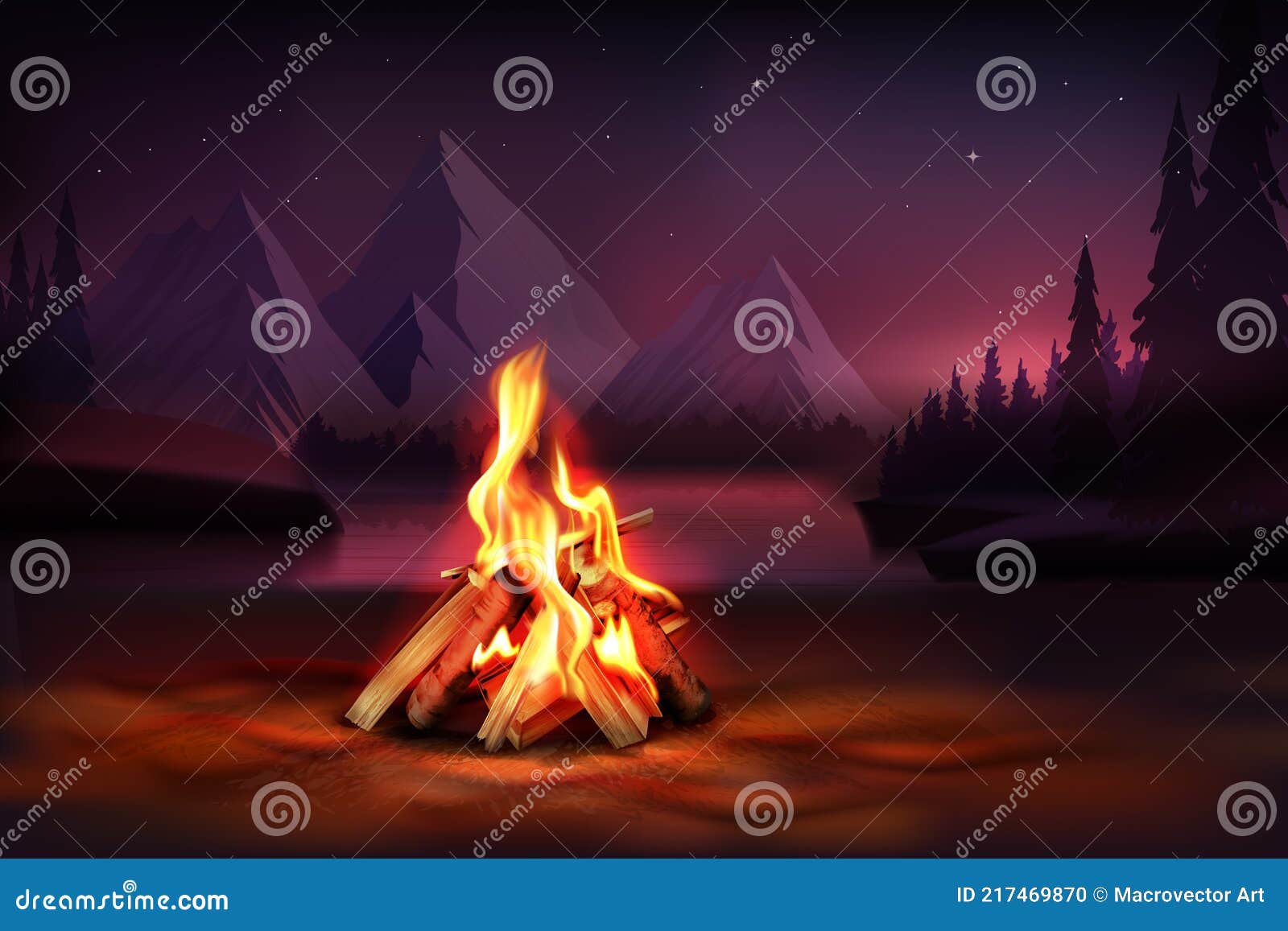 Night Campfire Realistic Composition Stock Vector - Illustration of ...