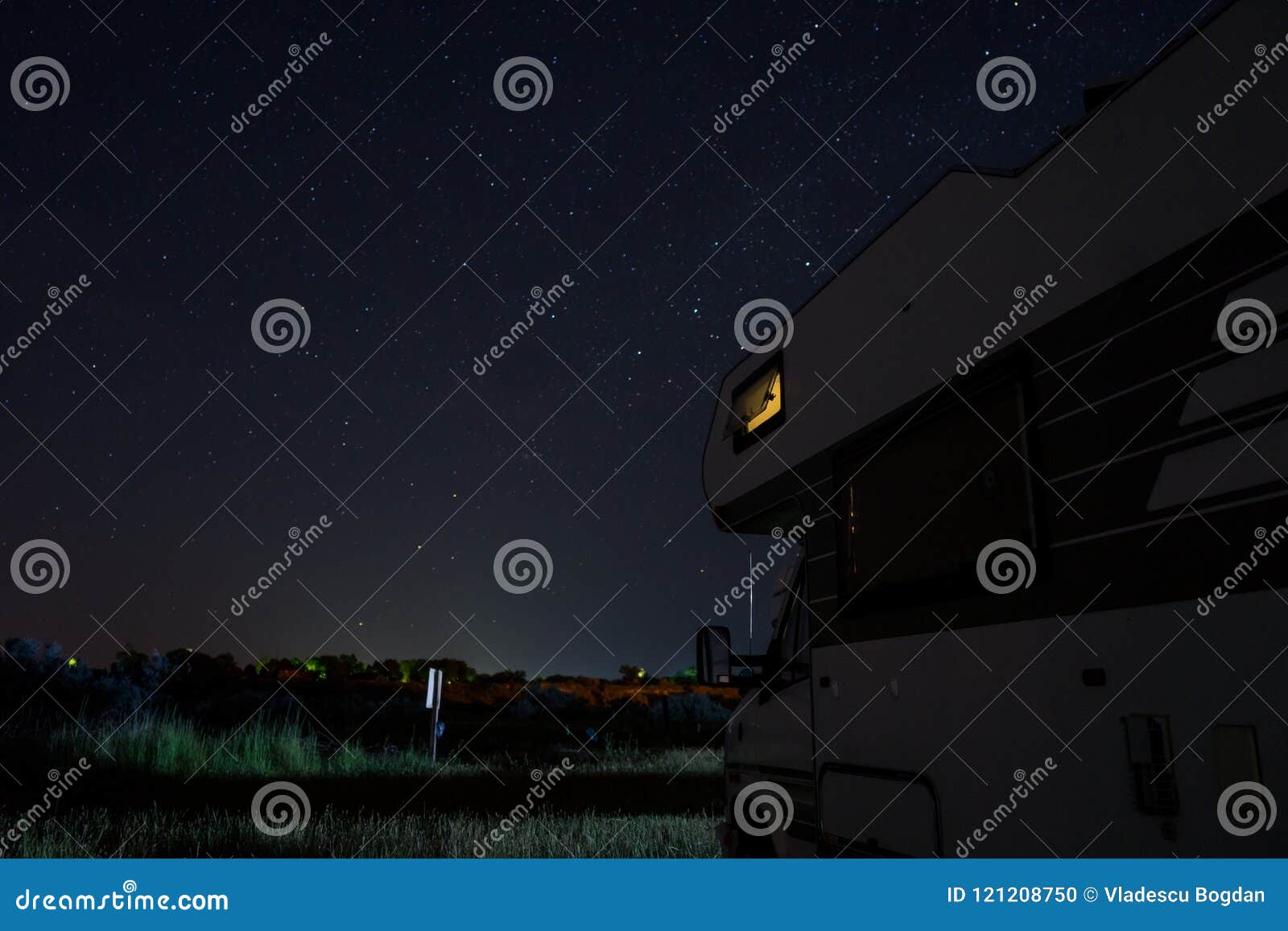 Night Camping with Motorhome Stock Photo - Image of caravan, camping ...