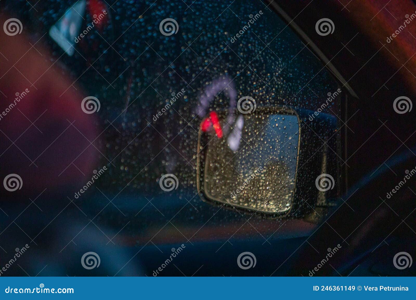 Night Car Driving Rain Drops on Window Stock Image - Image of mirror ...