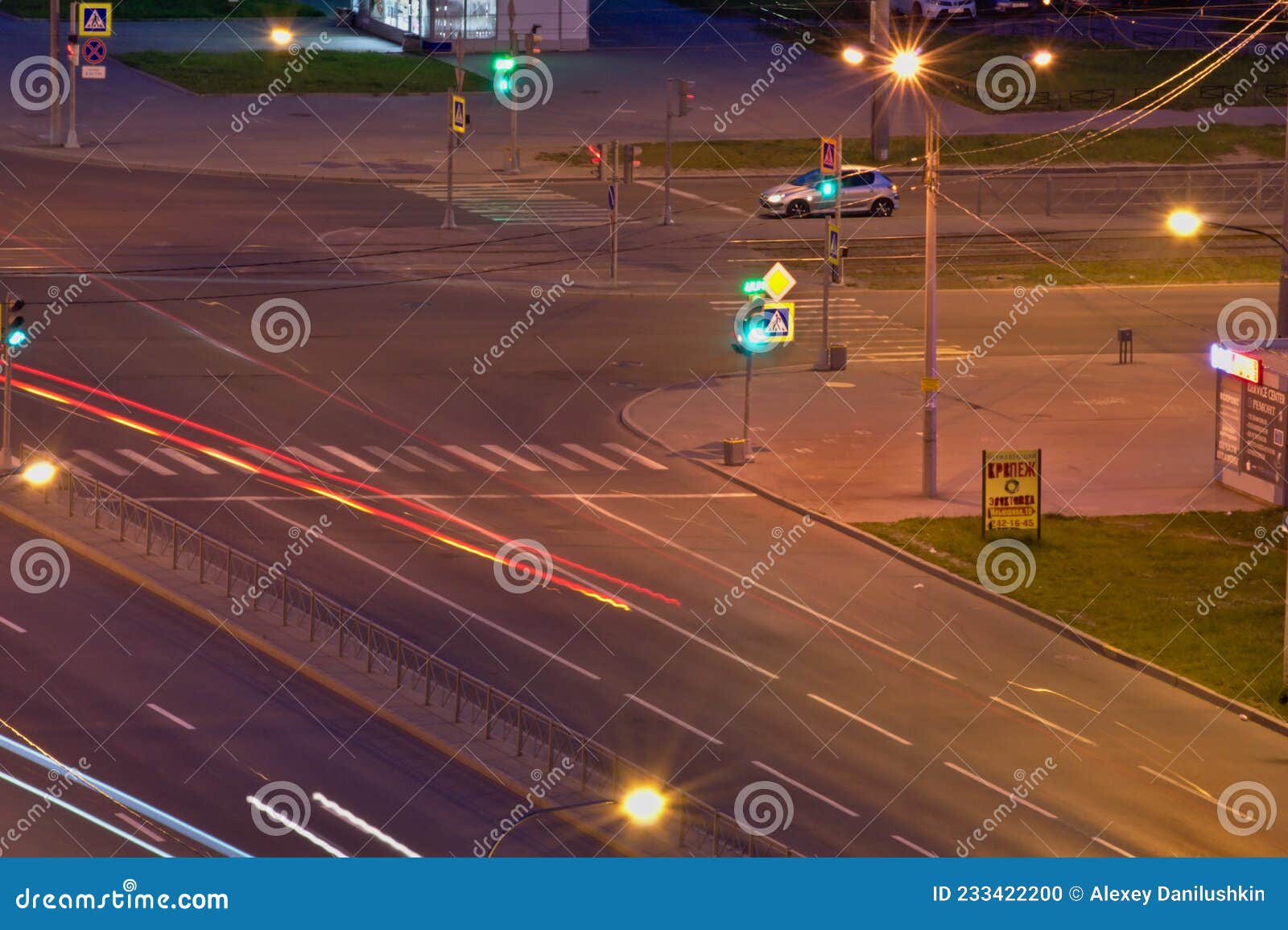 Road Junction in the Night. Stock Photo - Image of foreground, lantern ...