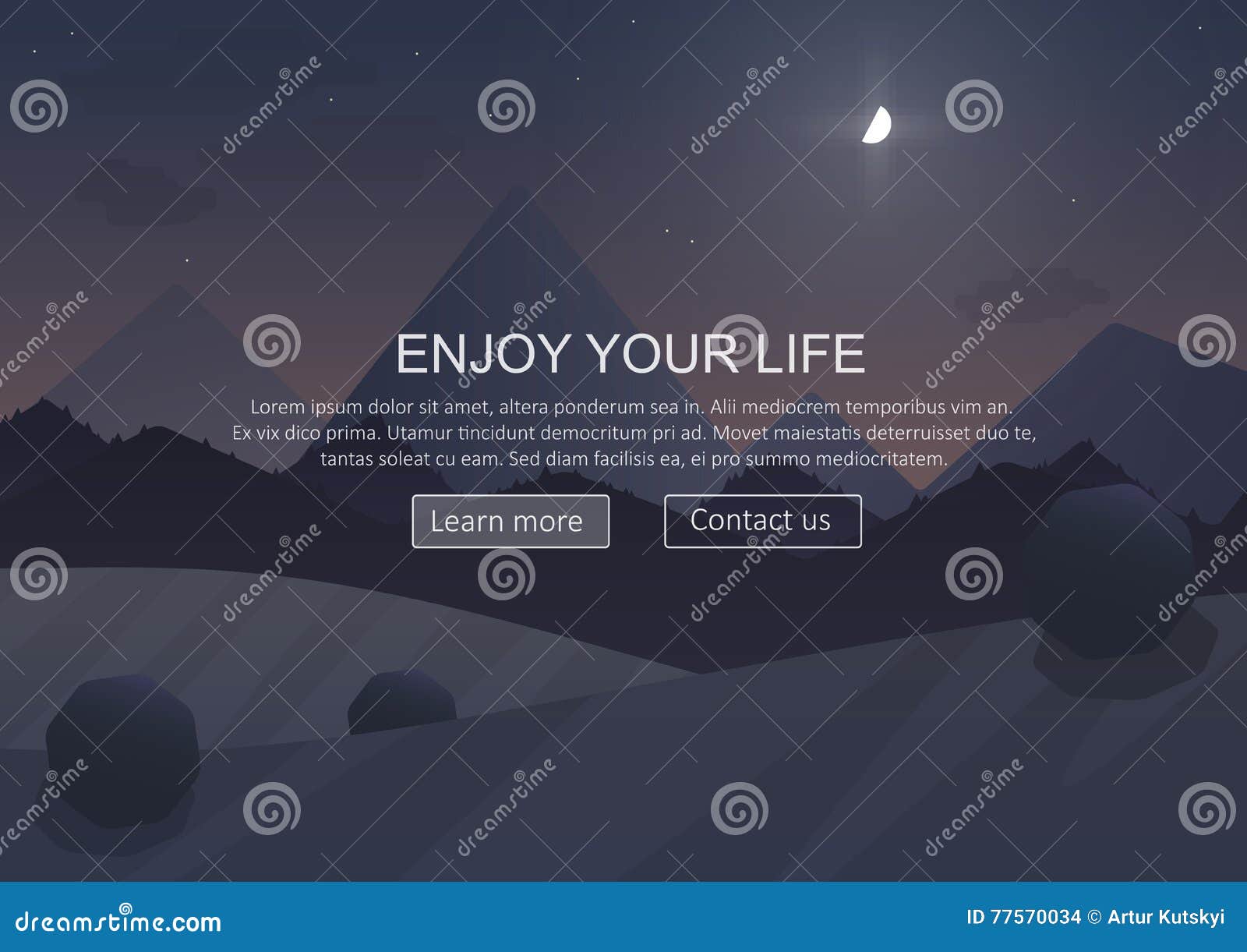 Night Cartoon Mountain Landscape Background with Trees and Moon ...