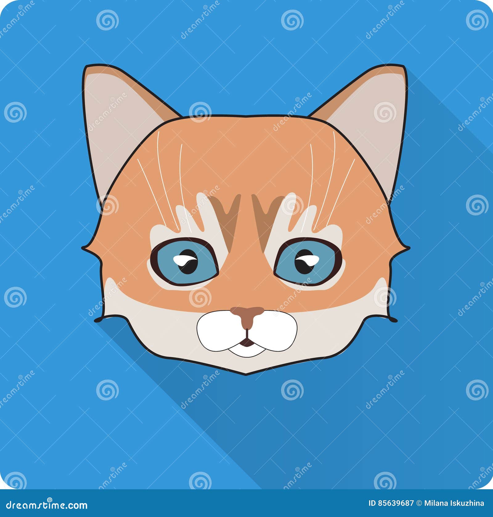 Night Cat Face Circle Icon. Flat Design Vector Illustration with Long ...